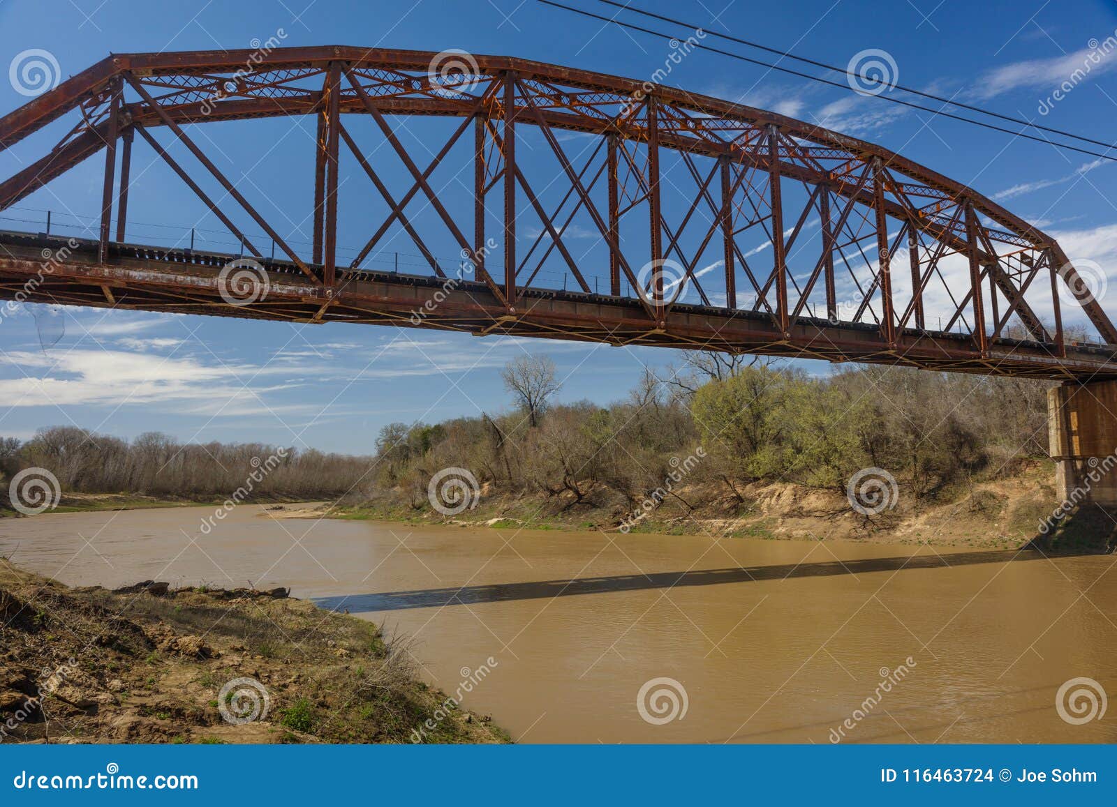 Iron Railroad Bridge Over Water,. Texas, Railway Stock Photo - Image of ...