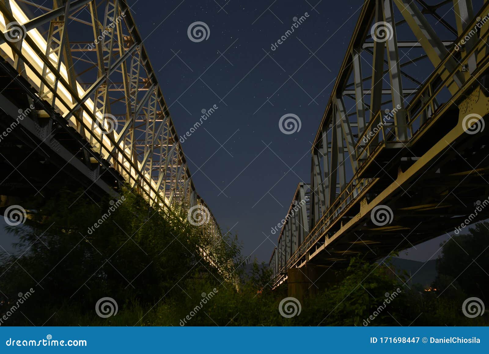 Iron Railroad Bridges at Night Stock Image - Image of night, rail ...