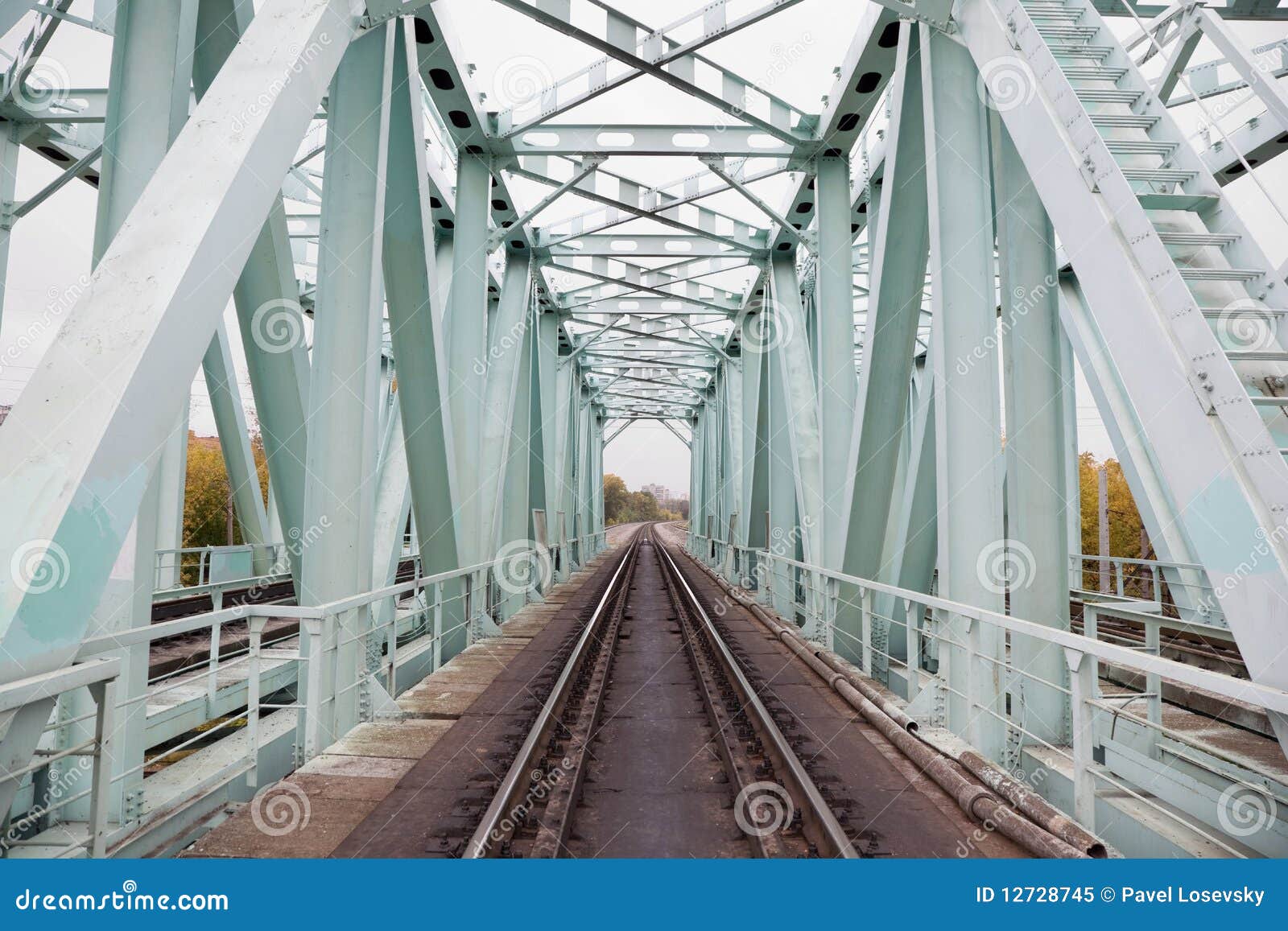 Iron Railway Bridge Rails. Perspective View Stock Image - Image of line ...