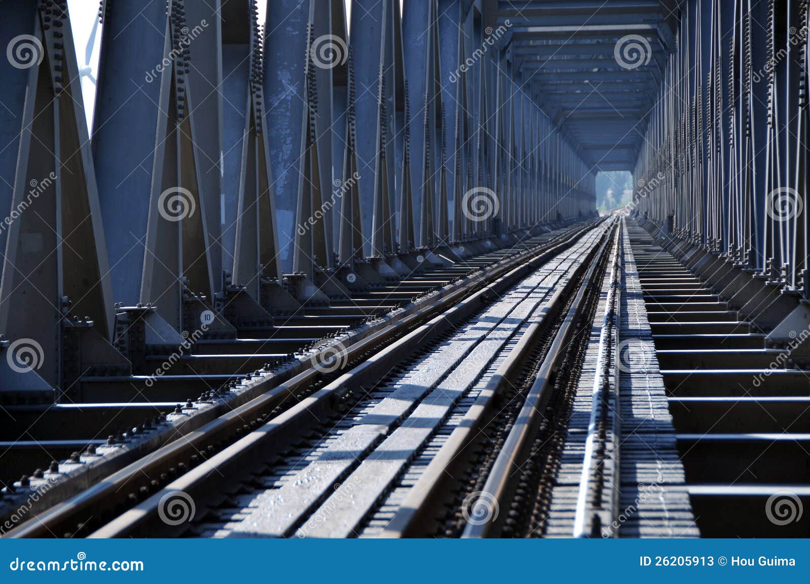 Iron Railway Bridge Rails. Perspective View Stock Image - Image of ...