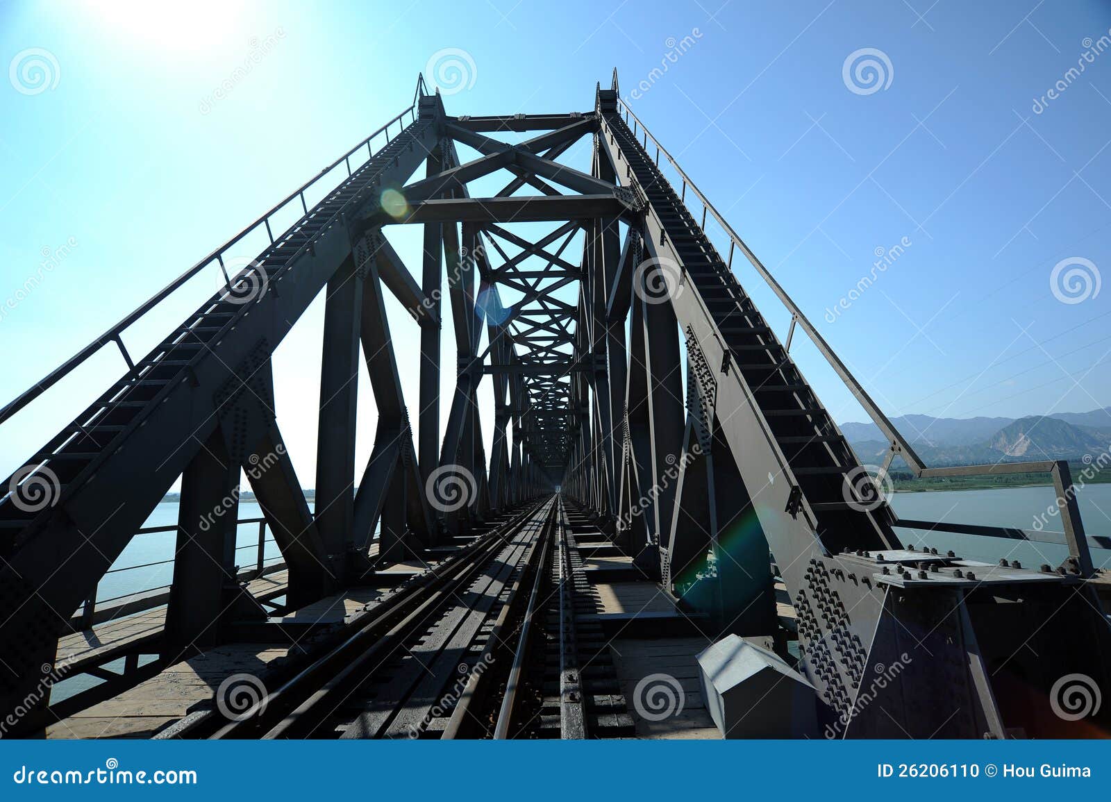 Iron Railway Bridge Rails. Perspective View Stock Photo - Image of ...