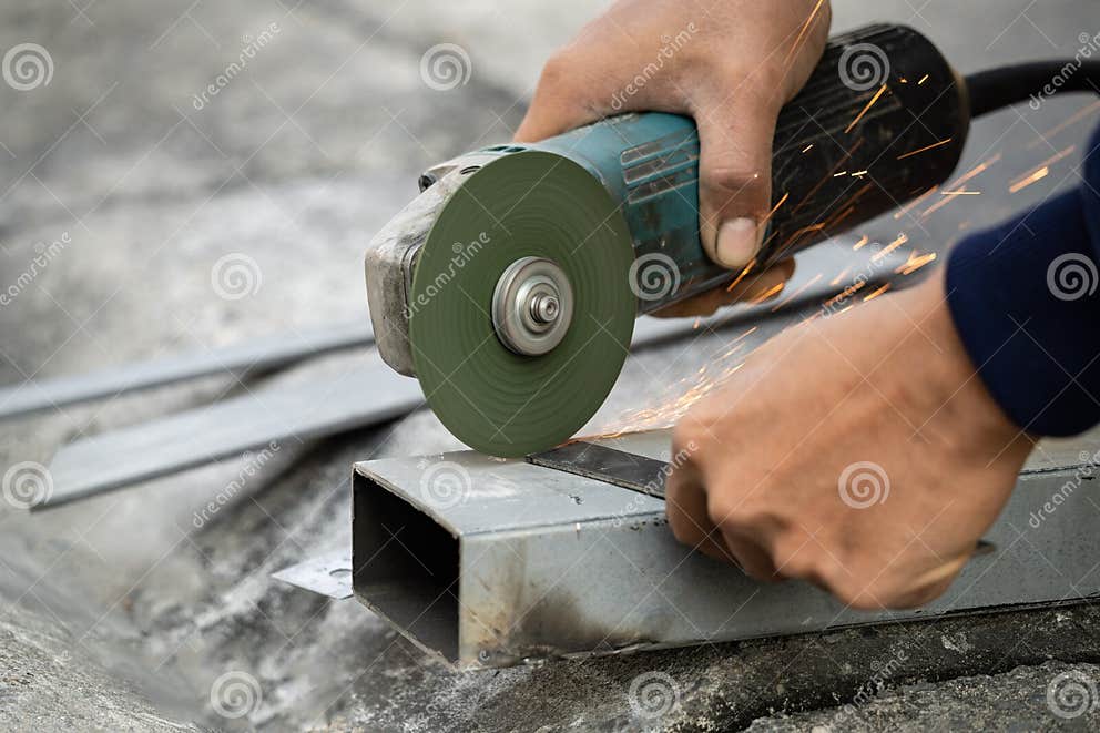 Iron Rod Cutting Machine with Fire Flakes Stock Image - Image of ...