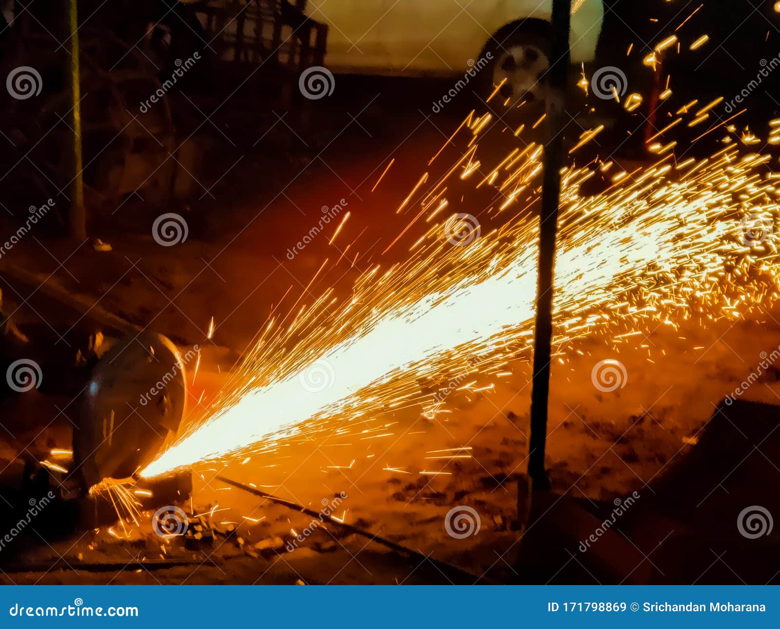 Iron Rod Cutting Work - Fire Spark Stock Image - Image of welding, fire ...