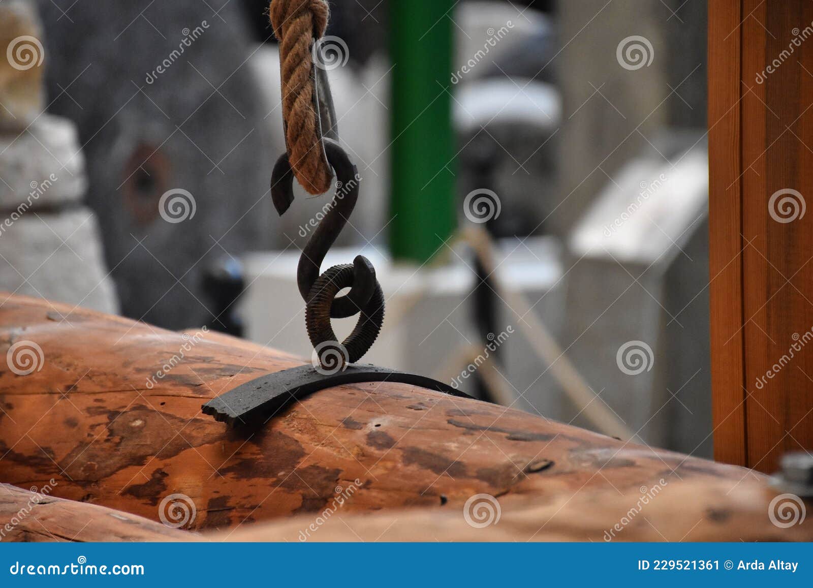 Iron rusty hook and rope stock image. Image of object - 229521361