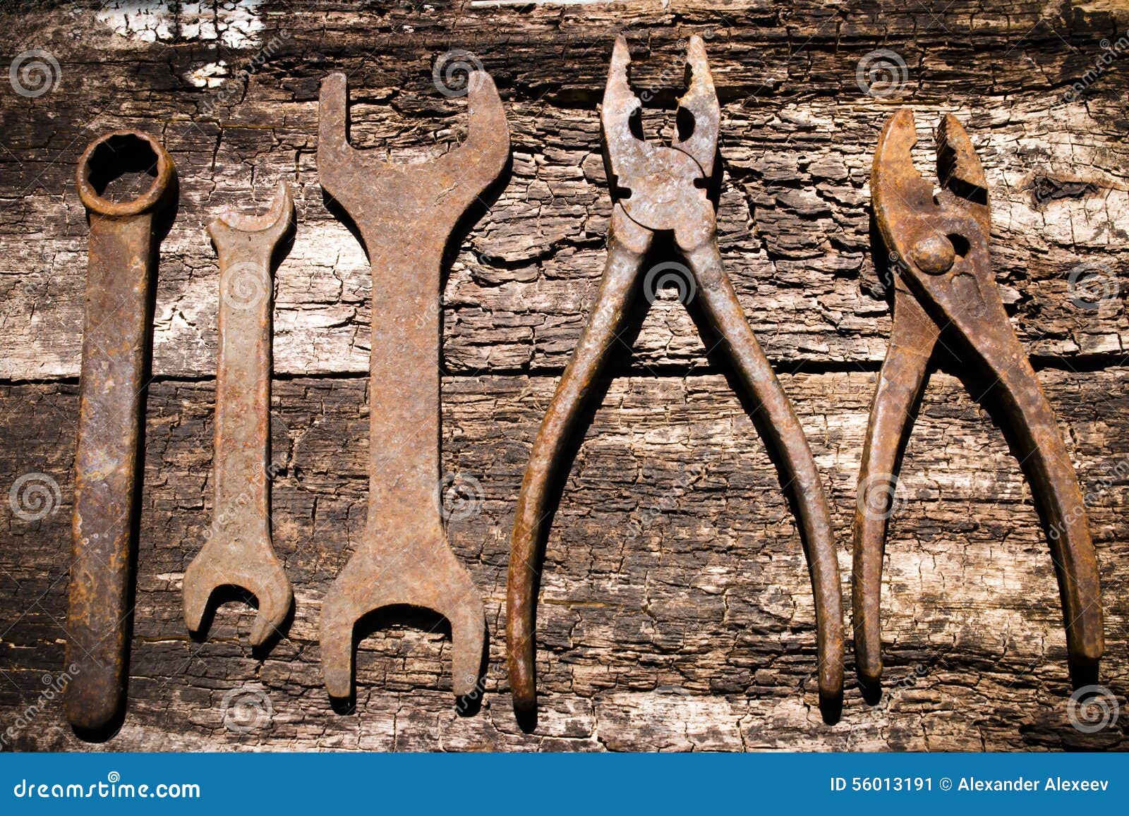 Iron Rusty Tools Working on an Old Wooden Stock Image - Image of ...