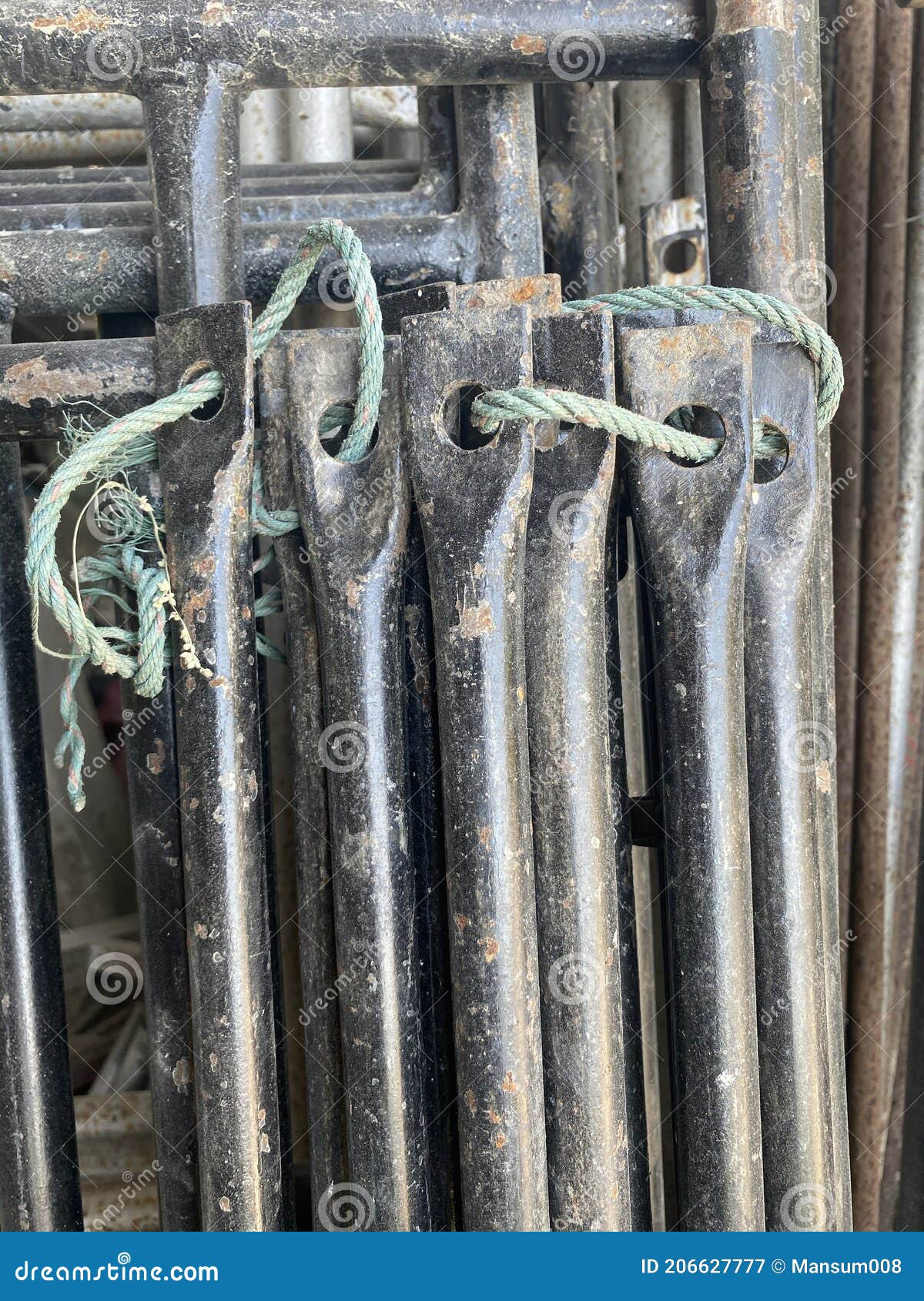 Iron Scaffolding on the Ground Stock Image - Image of weathered, pipes ...
