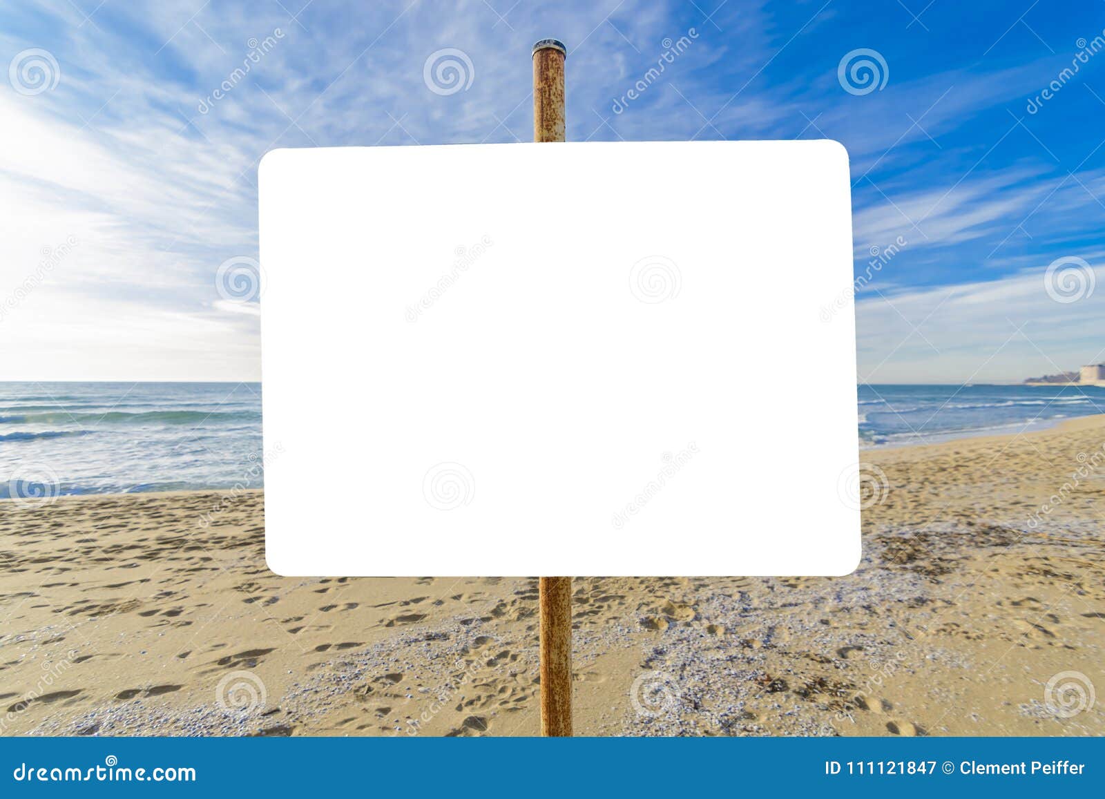 Billboard on the beach stock image. Image of ocean, mockup - 111121847
