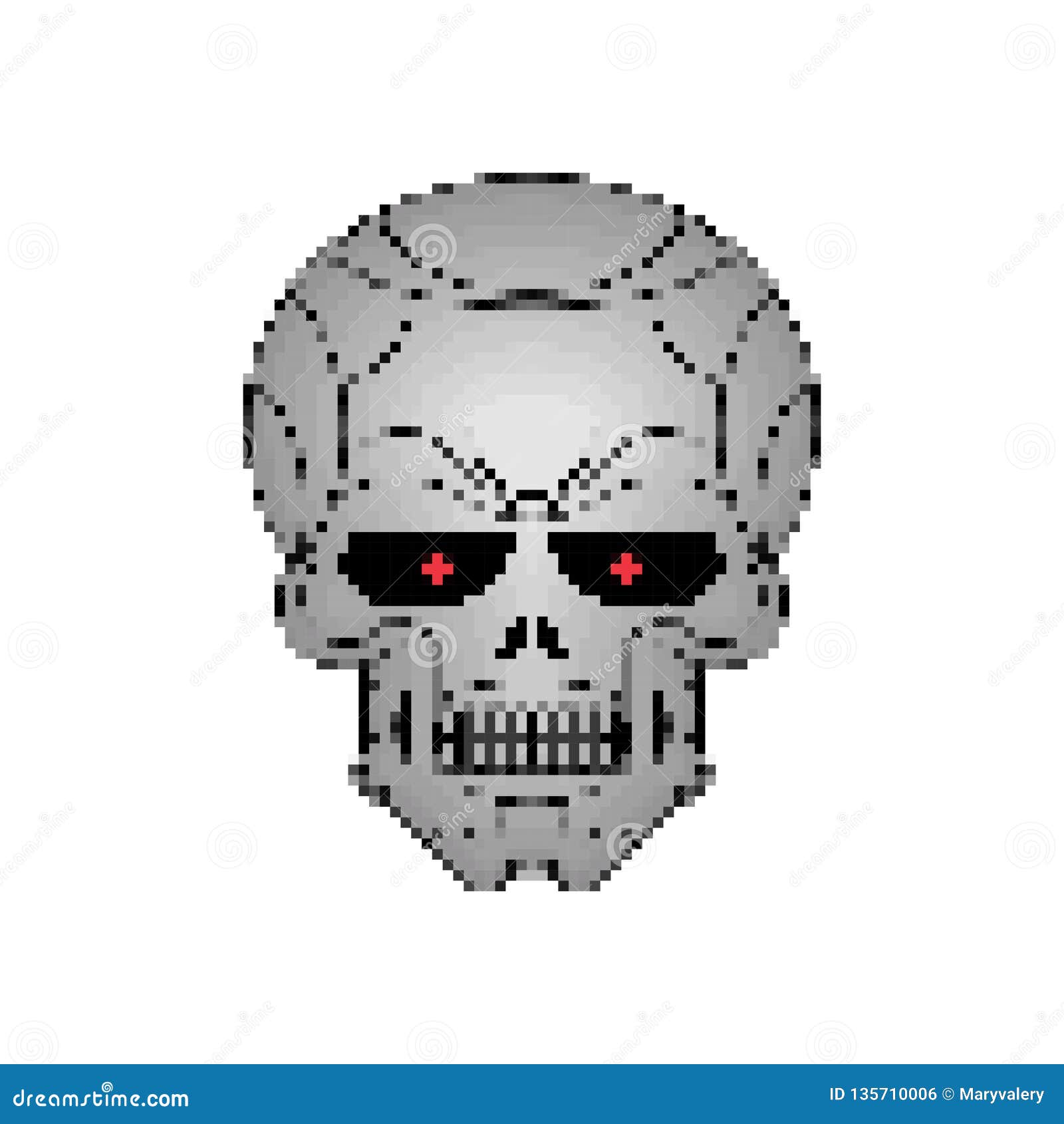 Iron Skull Pixel Art. Metal Head Skeleton 8 Bit Stock Vector ...