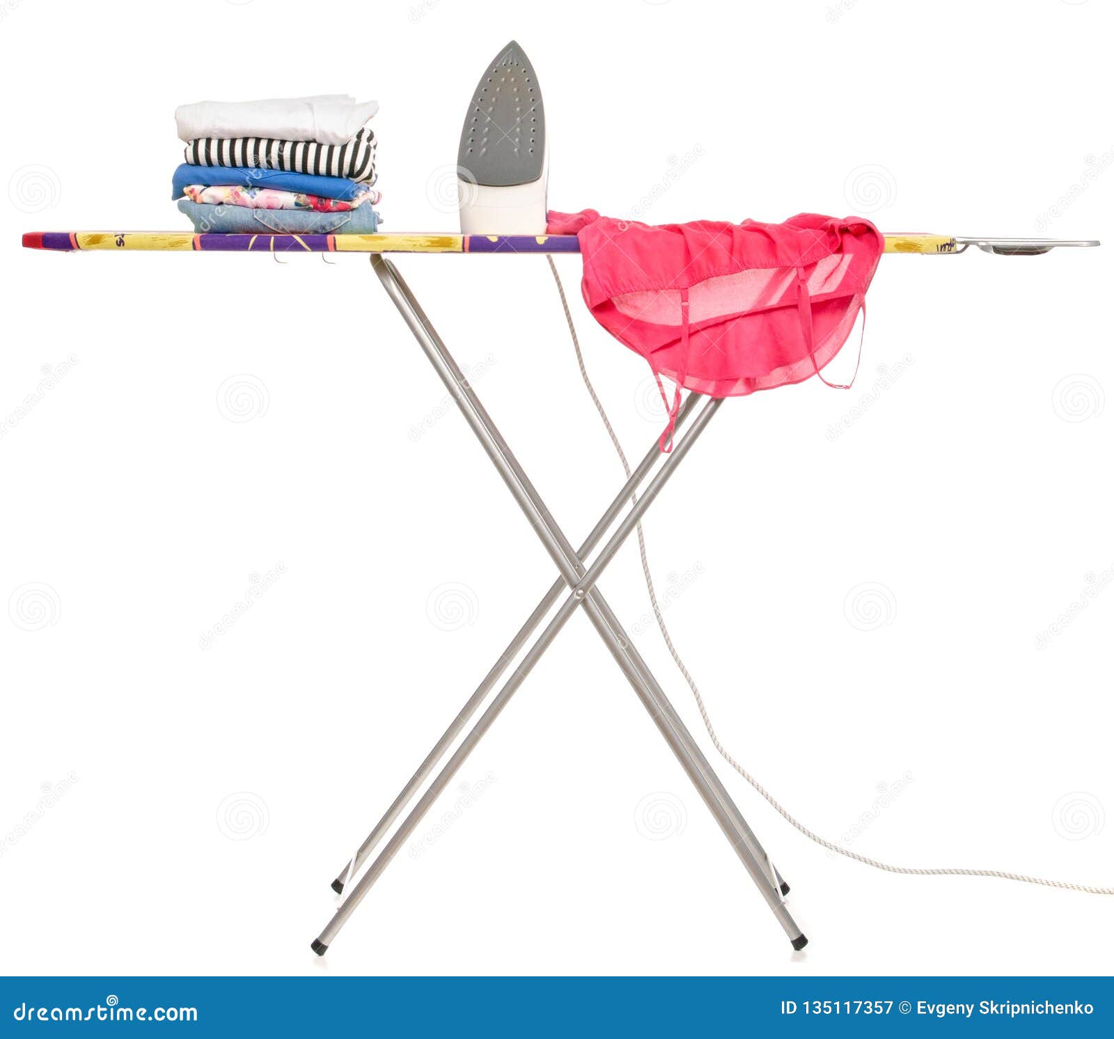 Iron and Stack Clothes Shirt on the Ironing Board Stock Image - Image ...