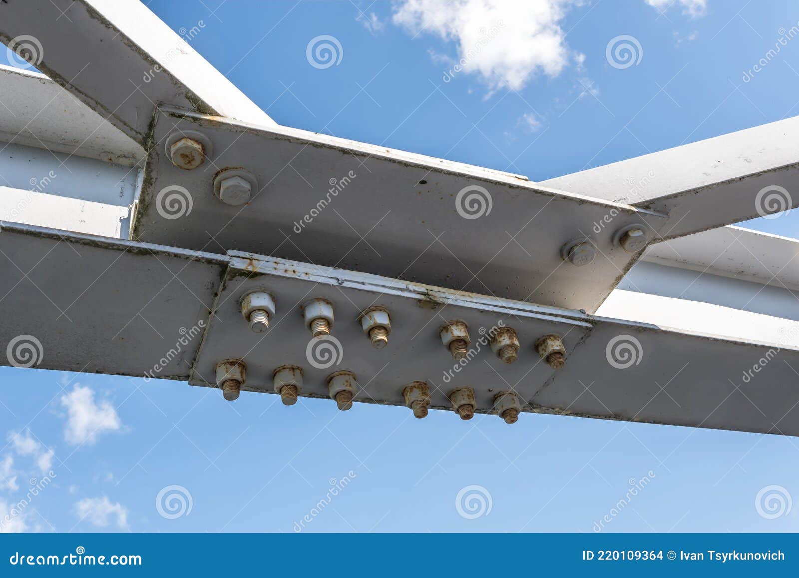 Iron Steel Frame Construction of Bridge on Blue Sky Background. Bridge ...