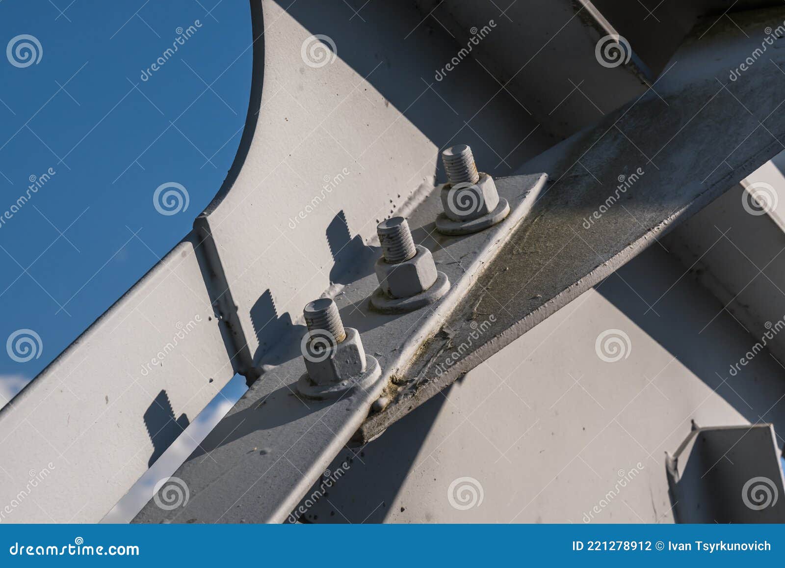 Iron Steel Frame Construction of Bridge on Blue Sky Background. Bridge ...