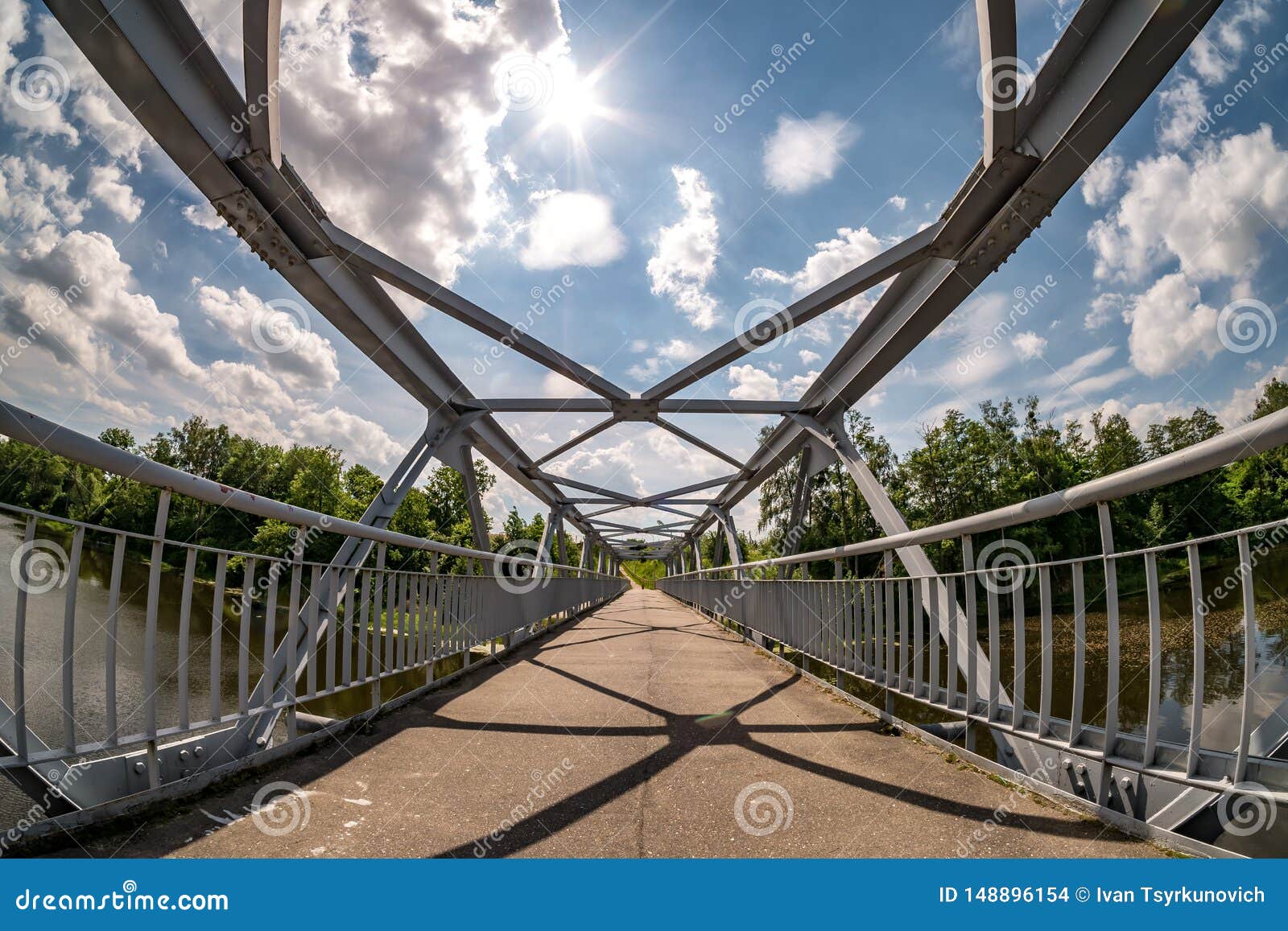 Iron Steel Frame Construction of Pedestrian Bridge Across the River ...
