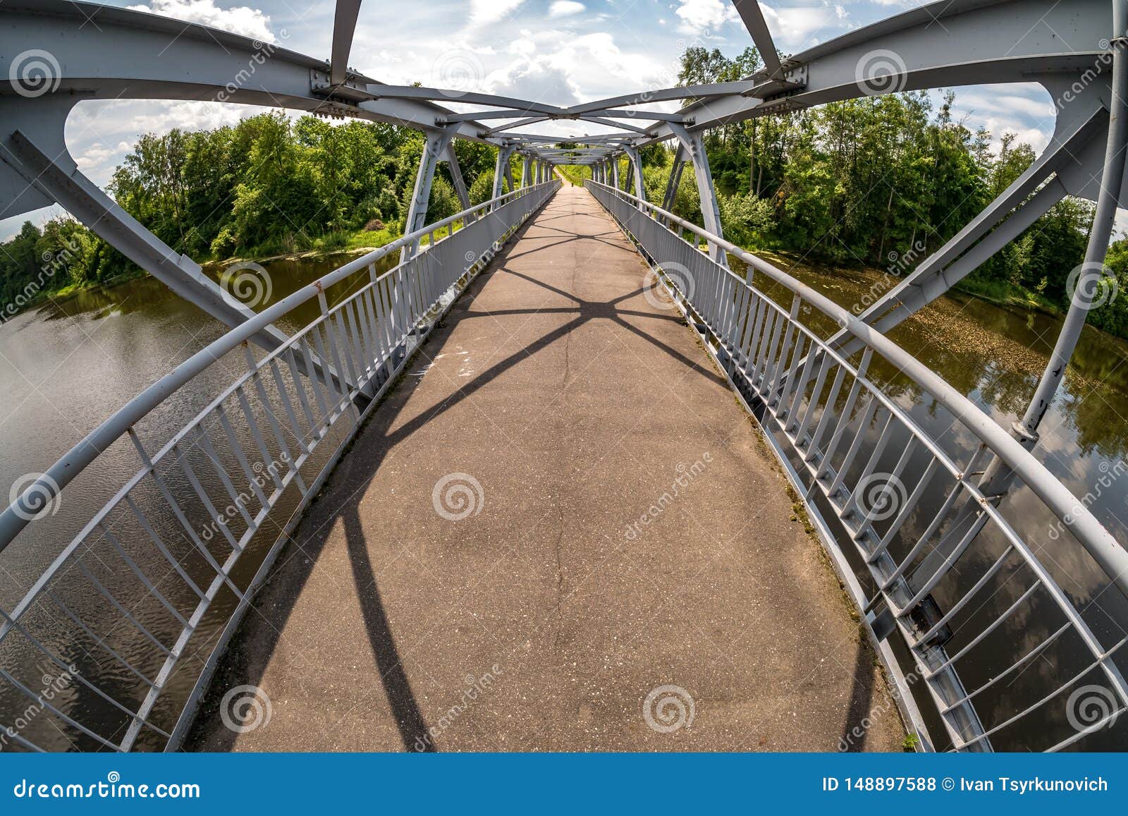 Iron Steel Frame Construction Of Pedestrian Bridge Across The River ...