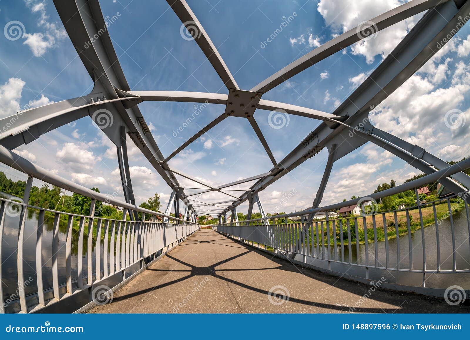 Iron Steel Frame Construction of Pedestrian Bridge Across the River ...