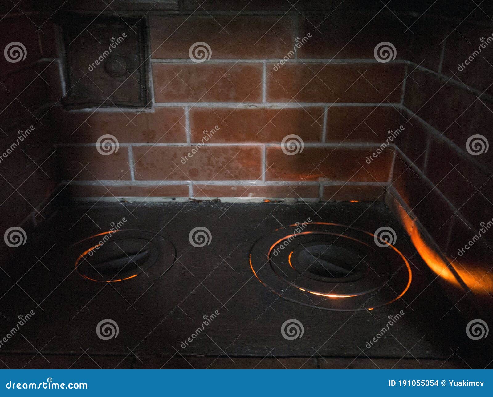 Iron Stove of Red Bricks with Cooking Hob Front Top View Stock Photo ...