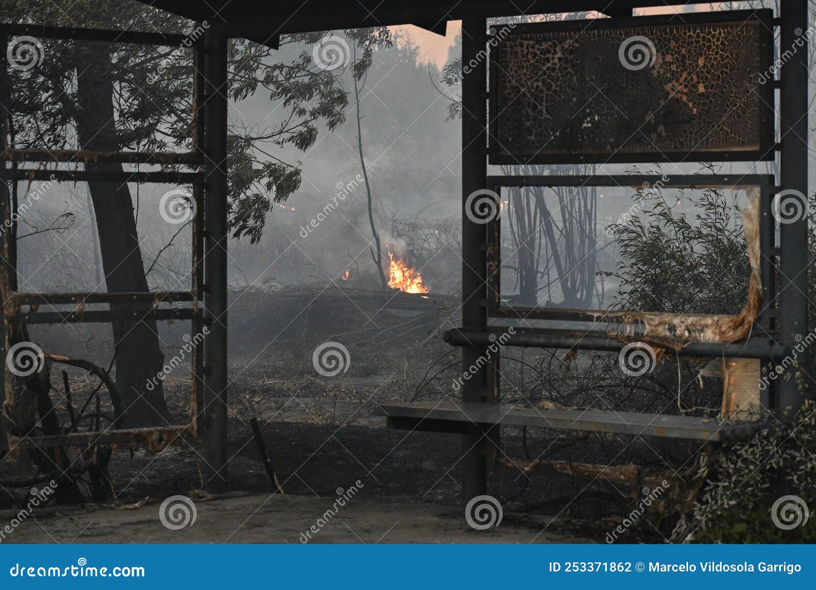 Iron Structure Damaged by Fire from Forest Fire Stock Photo - Image of ...