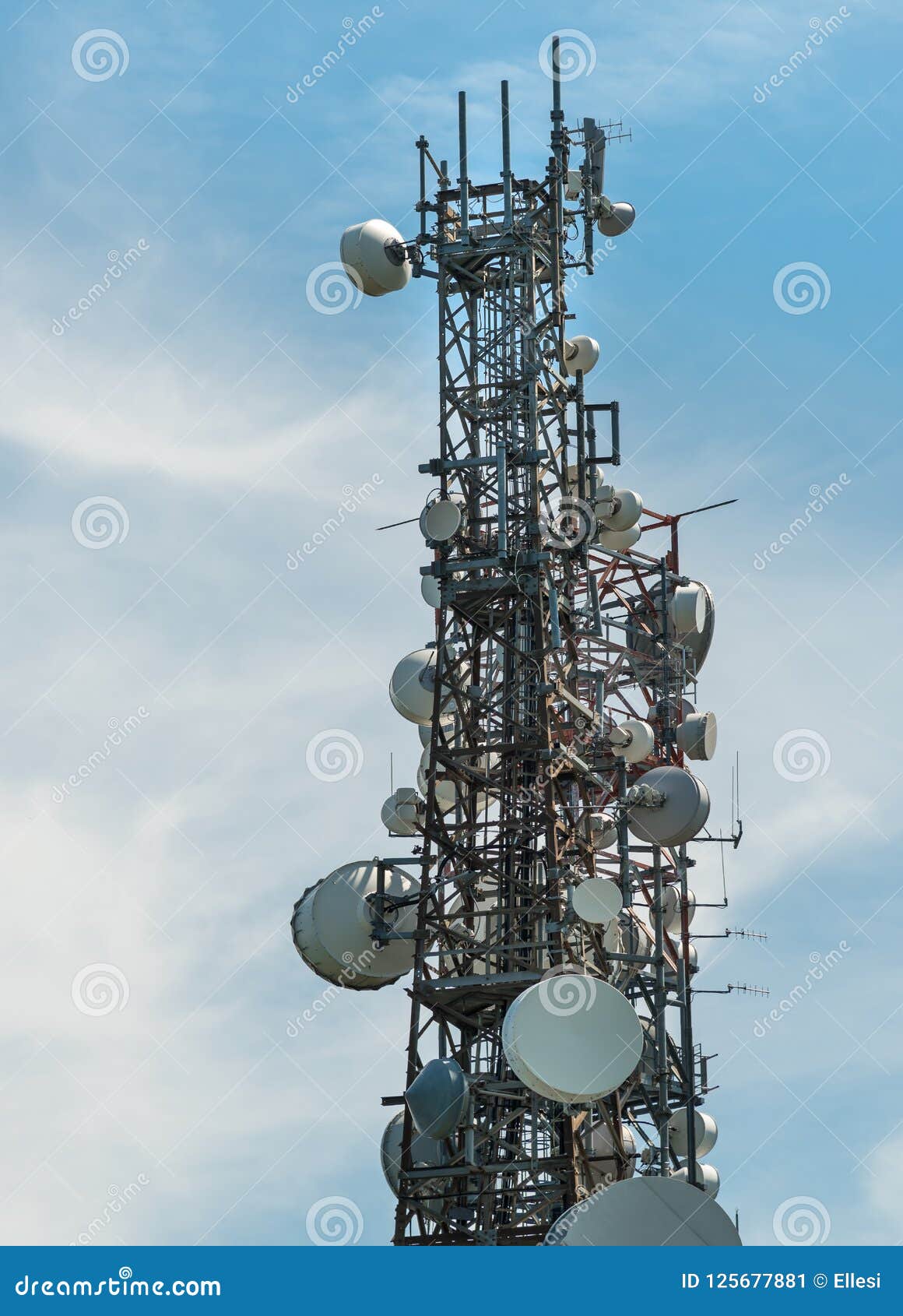Iron Telecommunication Tower with Group of Parabolic Antennas Stock ...