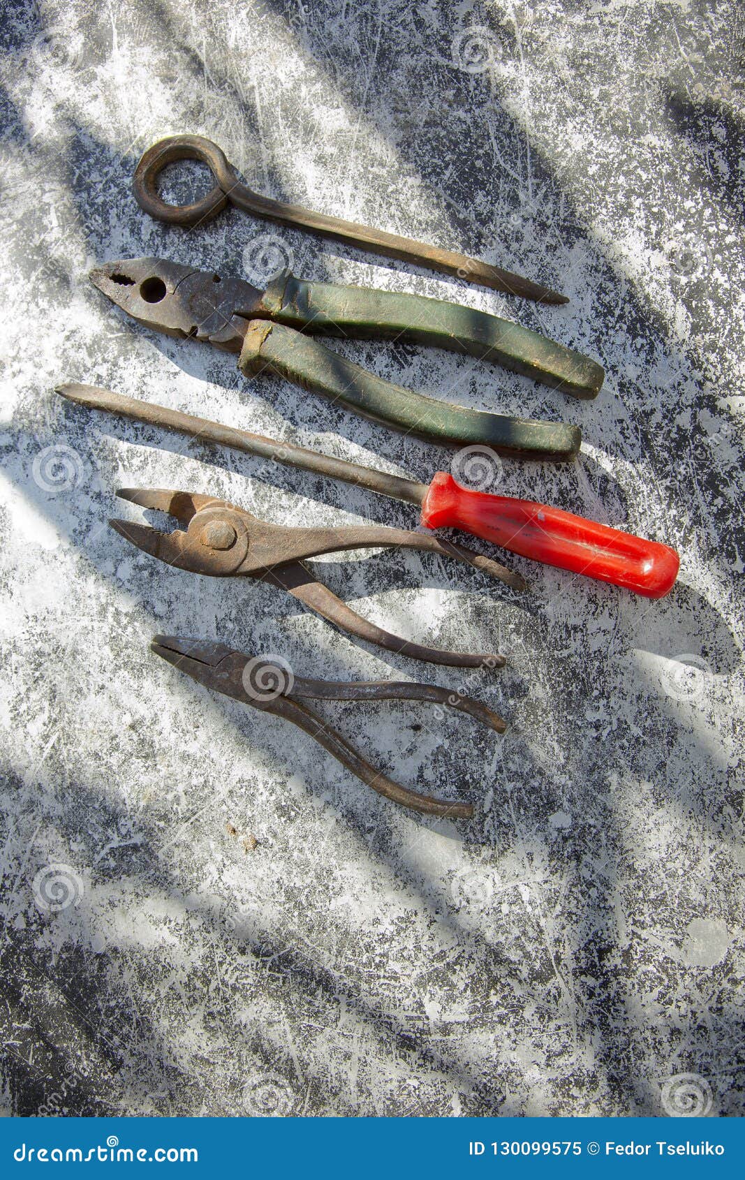 Iron Tools Collection on the Rusty Metal Surface Stock Image - Image of ...