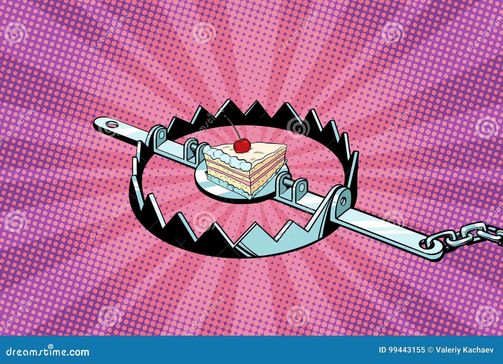 Iron trap with cherry cake stock vector. Illustration of drawing - 99443155