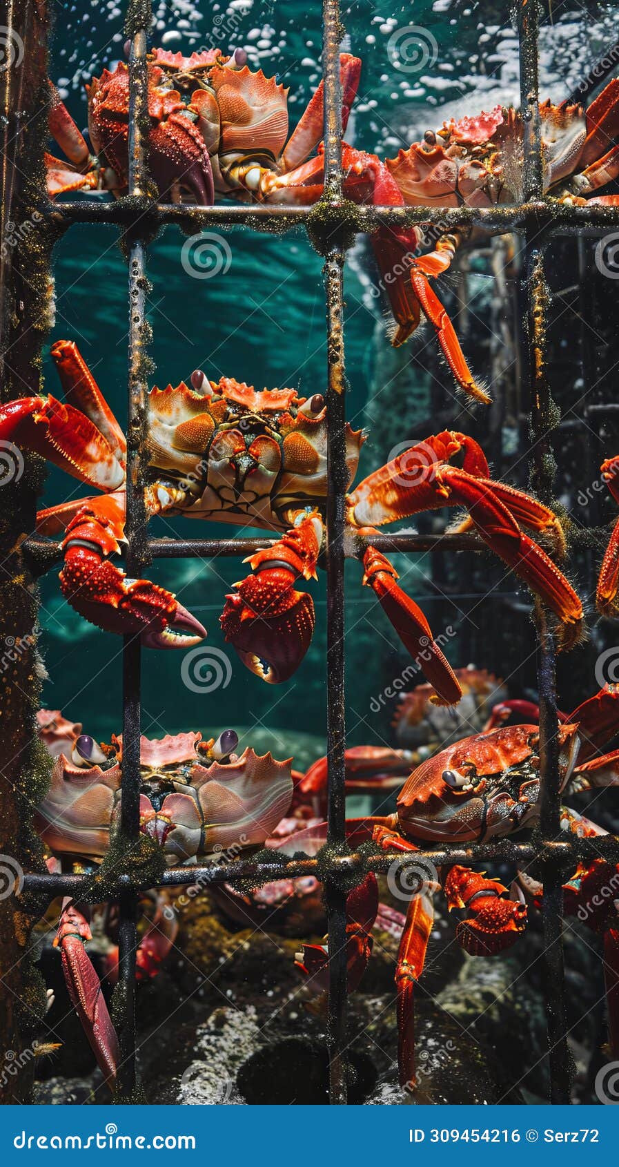 Iron Traps Cage with Red King Crabs in the Water, Catching Crabs from a ...