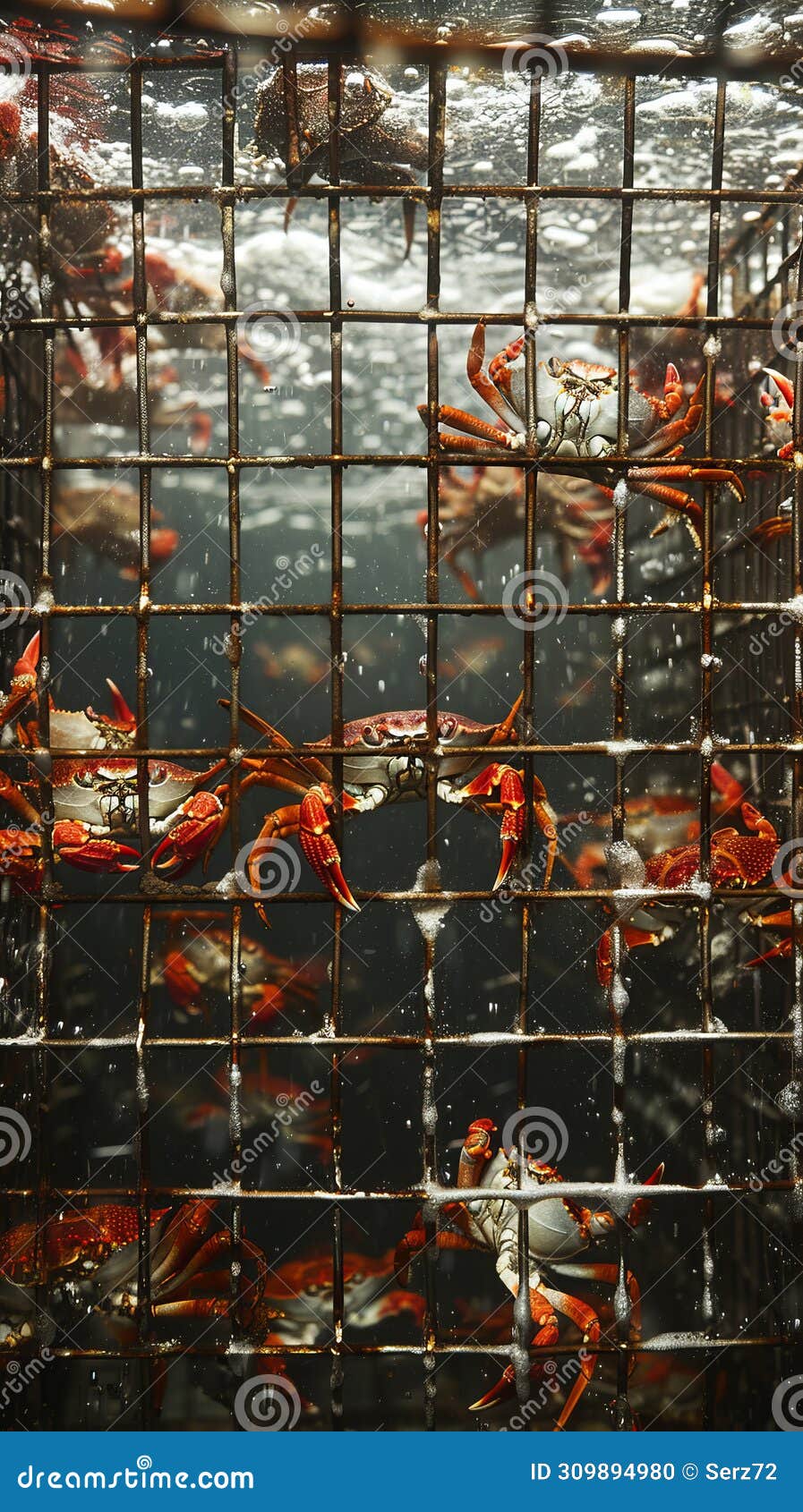 Iron Traps Cage with Red King Crabs in the Water, Catching Crabs from a ...