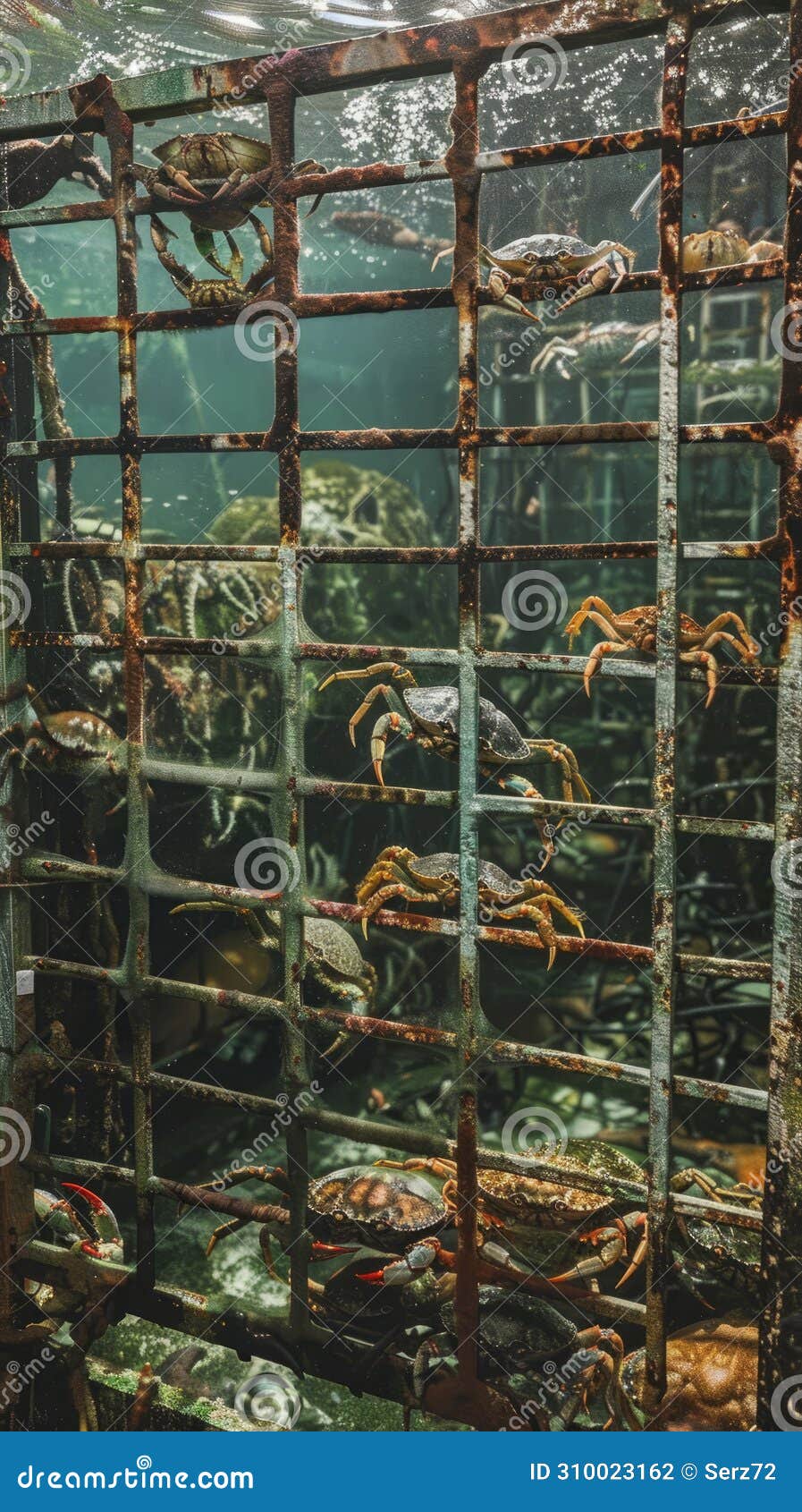 Iron Traps with Small Crabs in the Water, Catching Crabs from a Ship ...