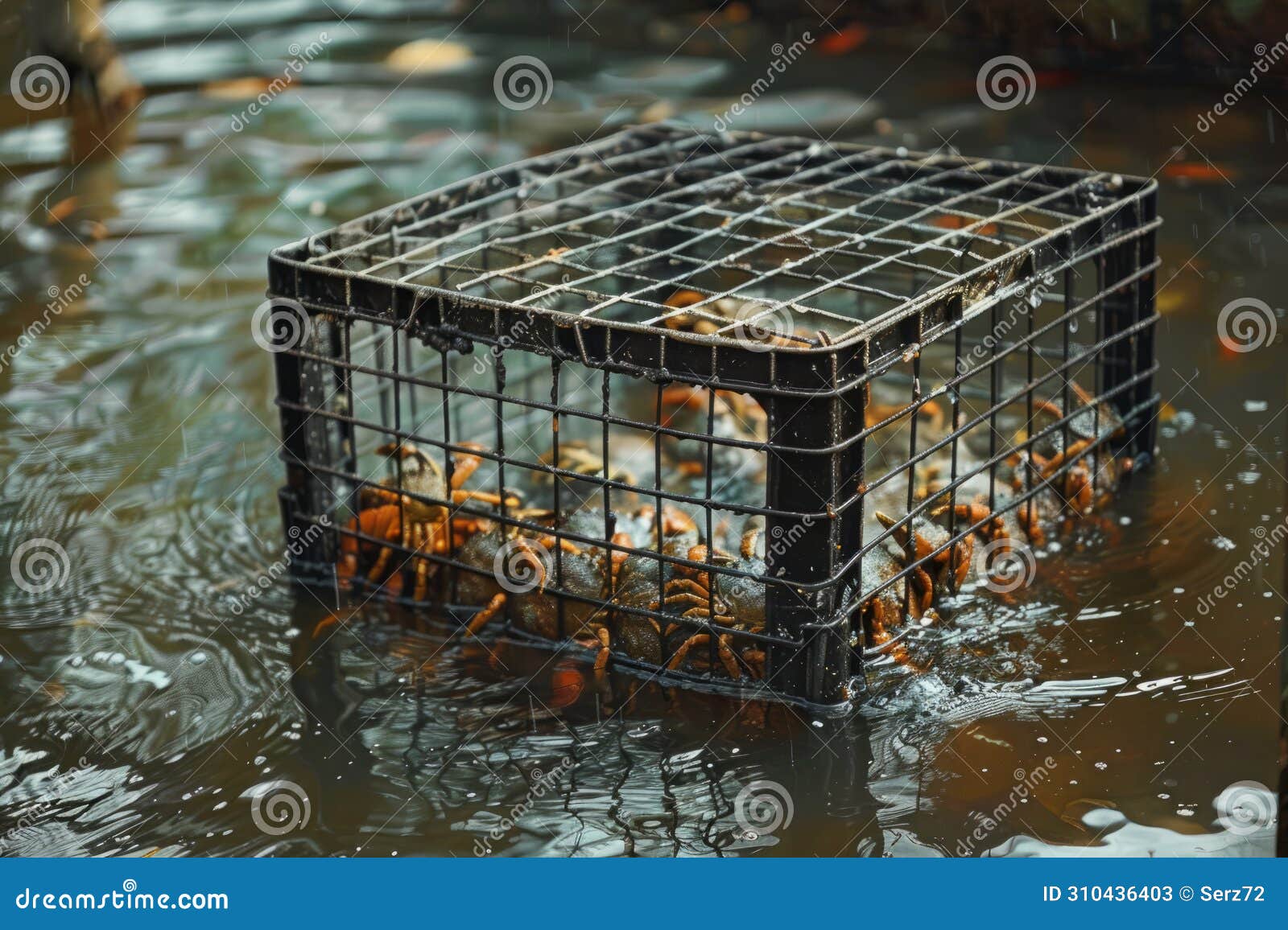 Iron Traps with Small Crabs in the Water, Catching Crabs from a Ship ...