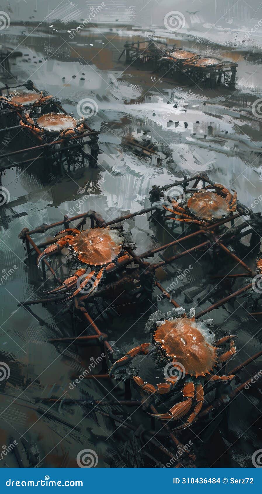 Iron Traps with Small Crabs in the Water, Catching Crabs from a Ship ...