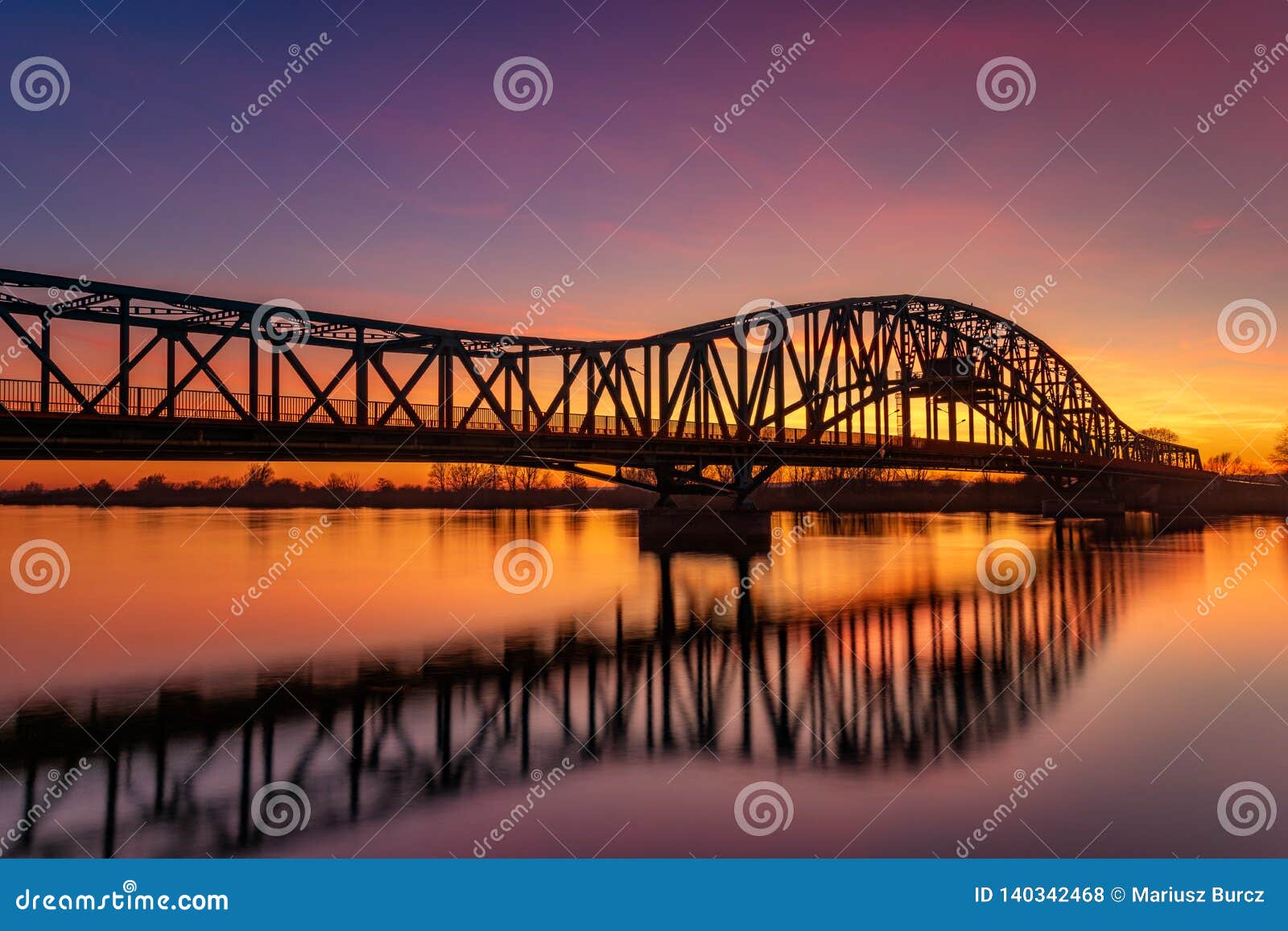 Iron Truss Bridge at Sunset Editorial Stock Photo - Image of steel ...