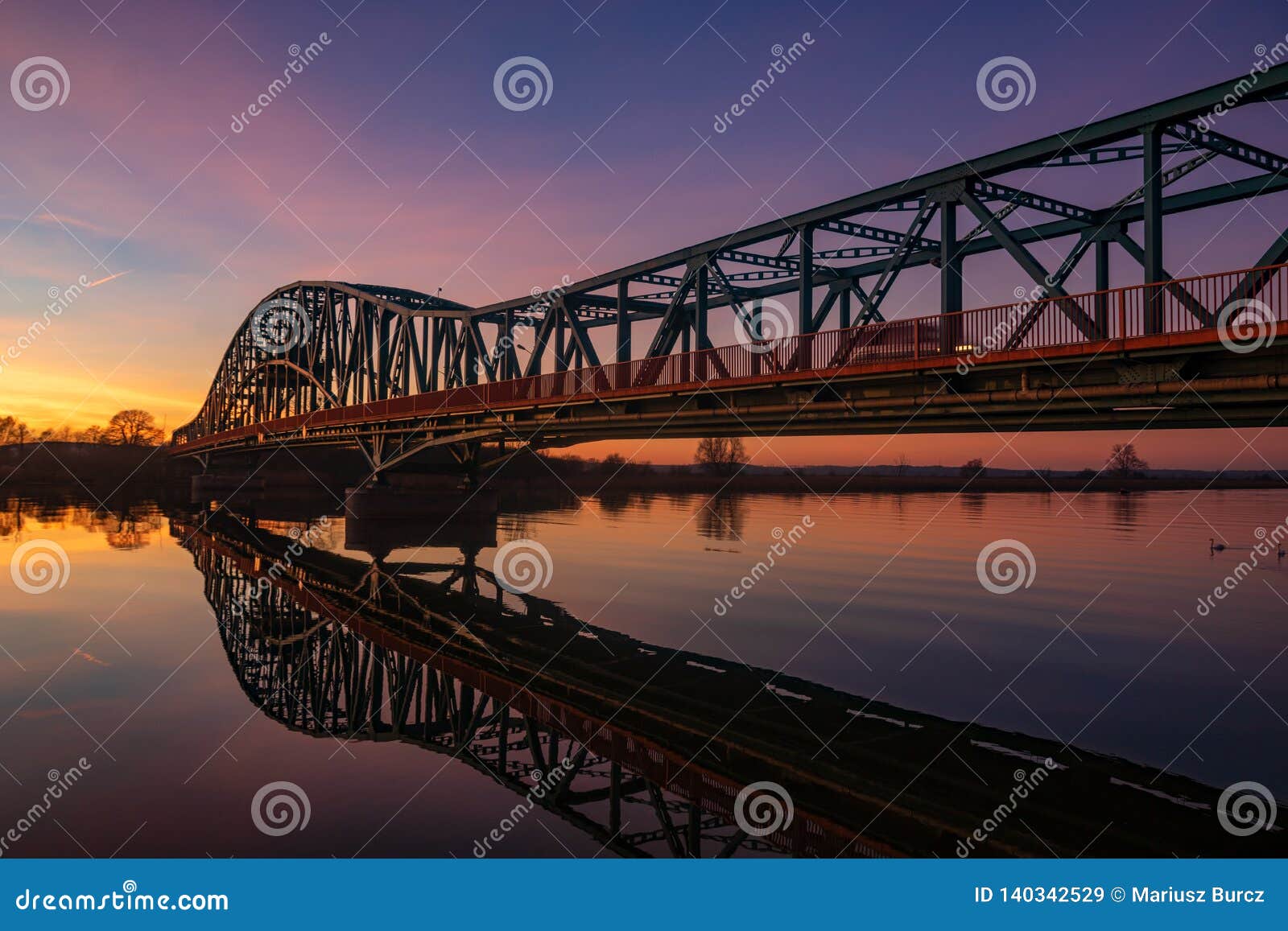 Iron Truss Bridge at Sunset Editorial Stock Image - Image of gryfino ...