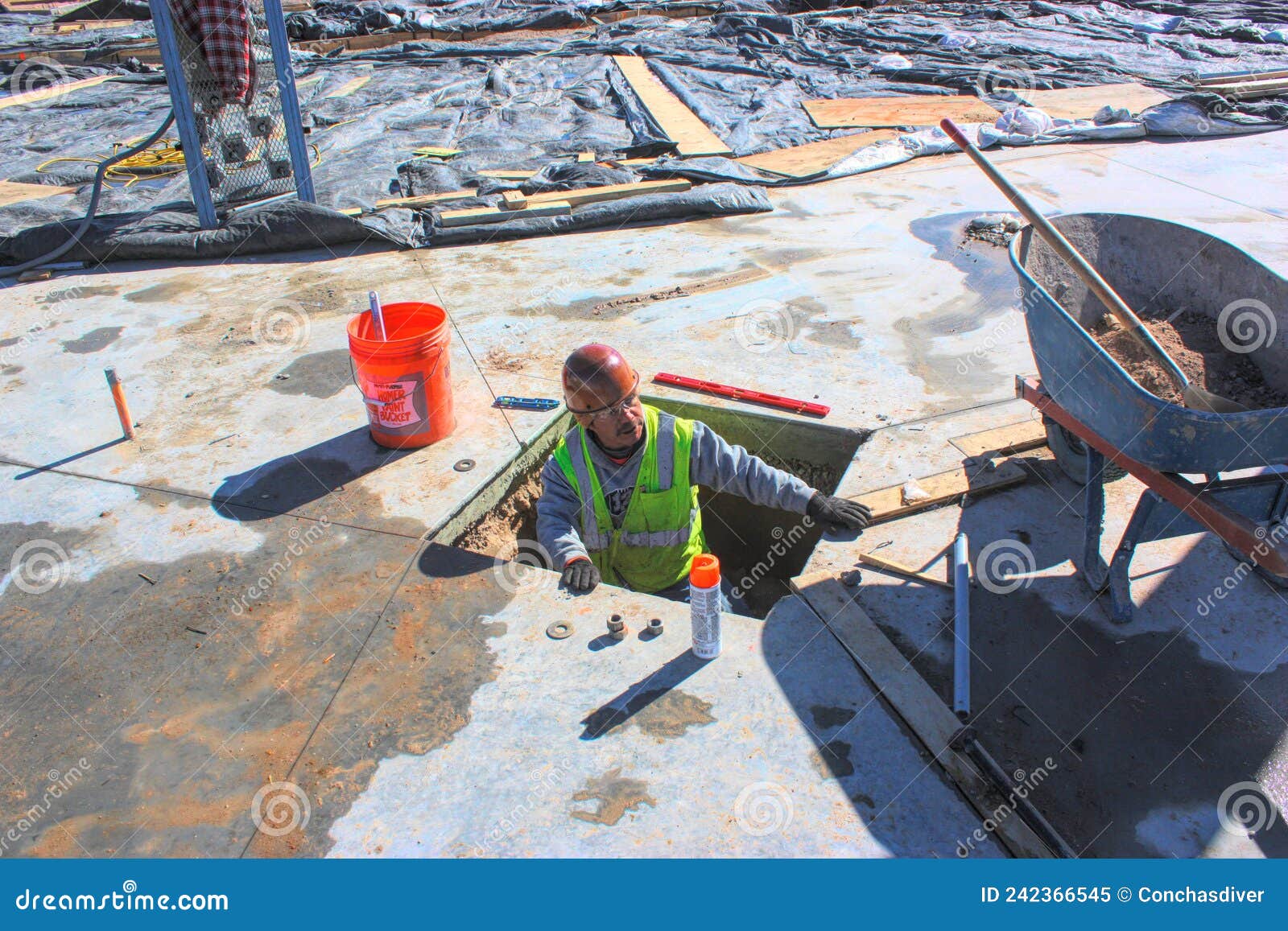 An Iron Worker Prepares a Bolt Pattern for a Steel Column Stock Image ...