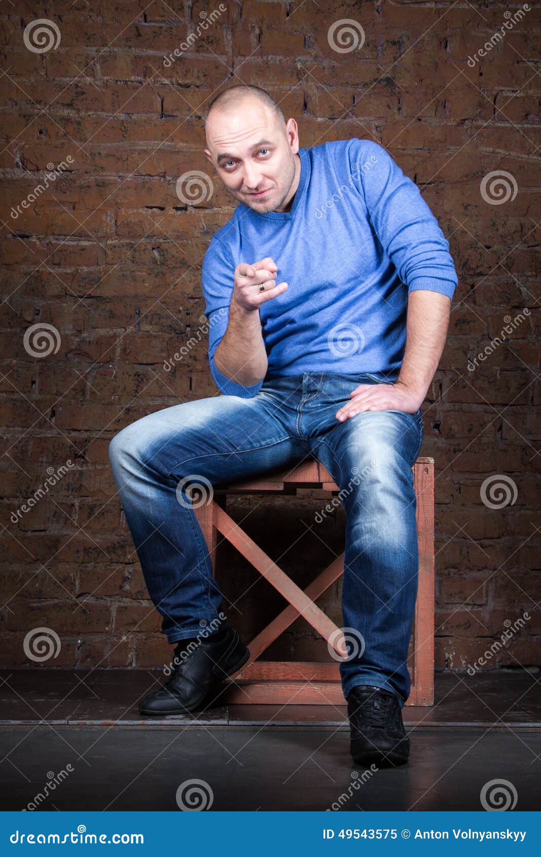 Ironic Man Sitting Near the Brick Wall Stock Image - Image of model ...