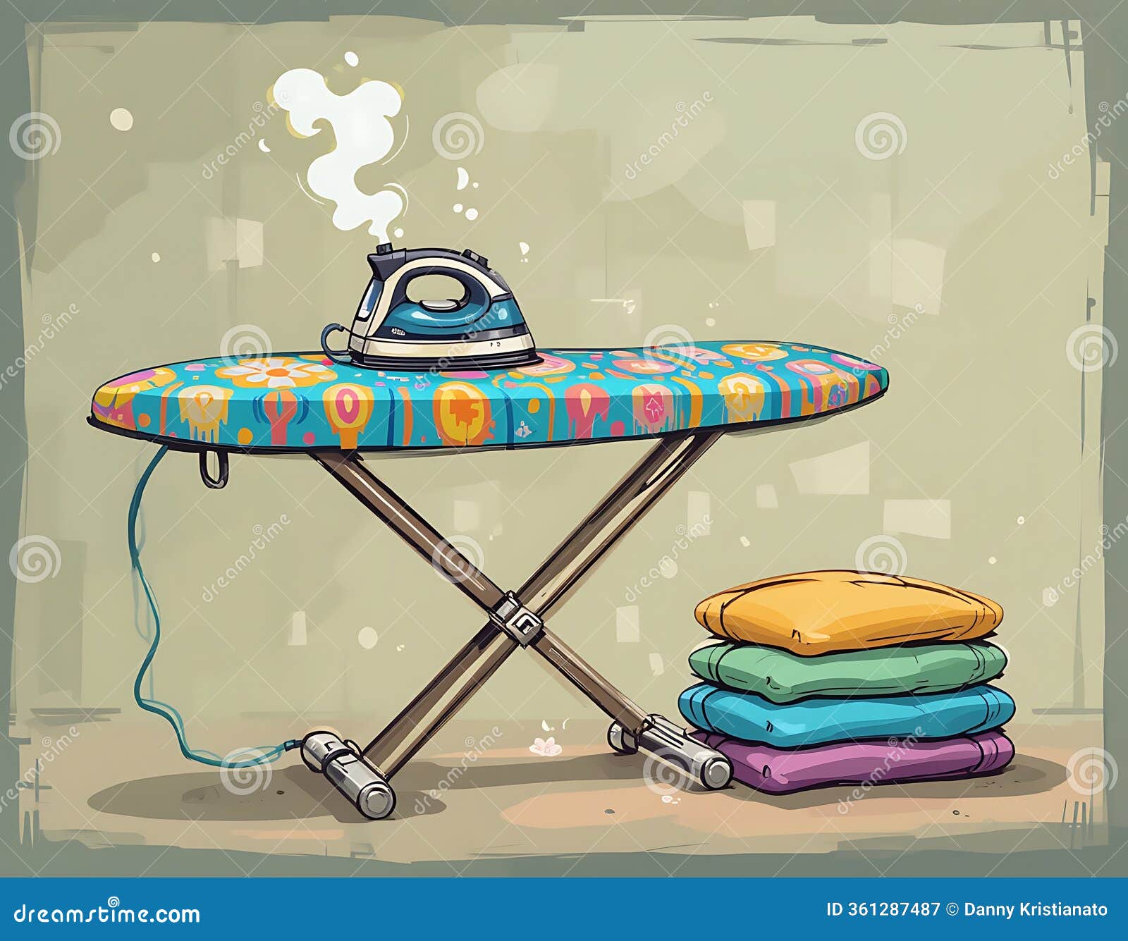Ironing Board with Iron and Folded Clothes Cartoon Illustration Stock ...