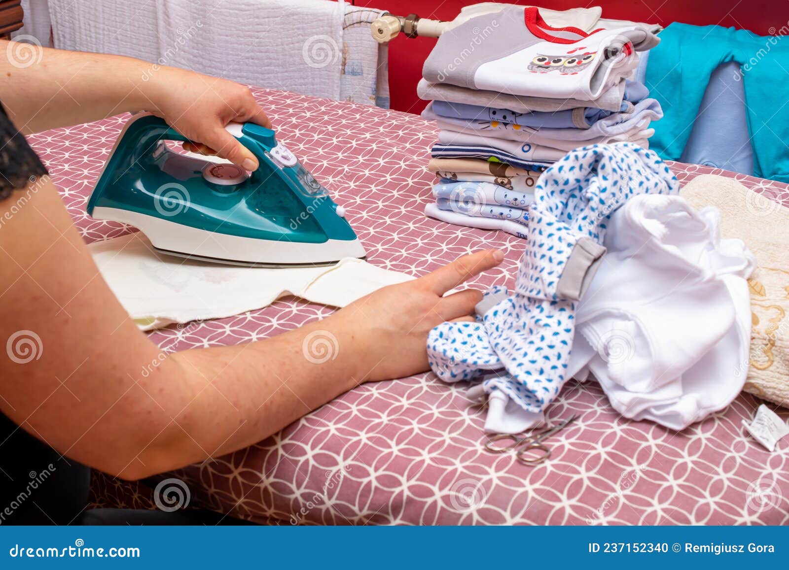 Ironing of Children S Clothes by Mom Stock Photo - Image of electrical ...