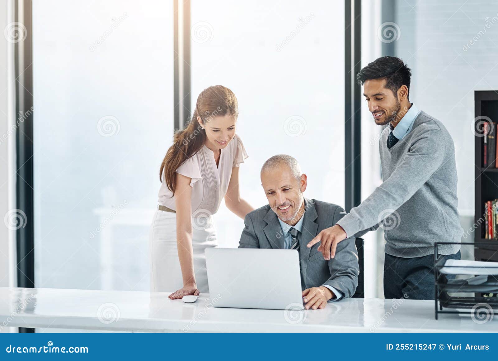 Ironing Out the Details. Three Businesspeople Using a Laptop in the ...