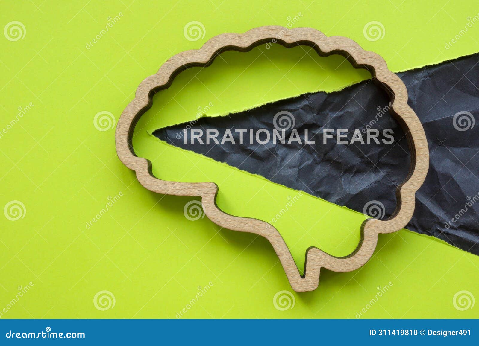Irrational Fears. Outline of the Brain and a Torn Piece of Paper. Stock ...