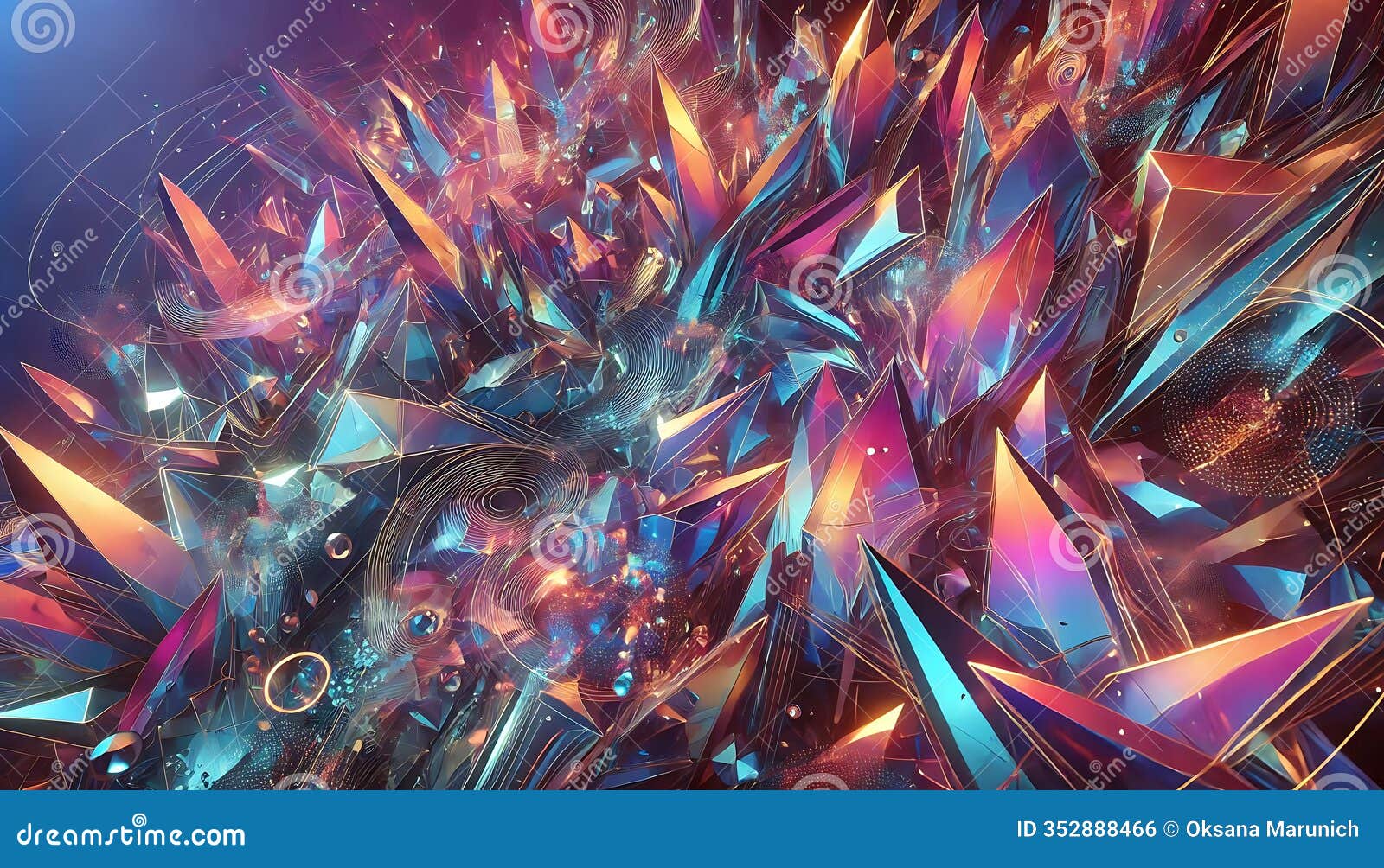 Irregular, Abstract Crystal Shards in Vibrant Iridescent Tones with a ...
