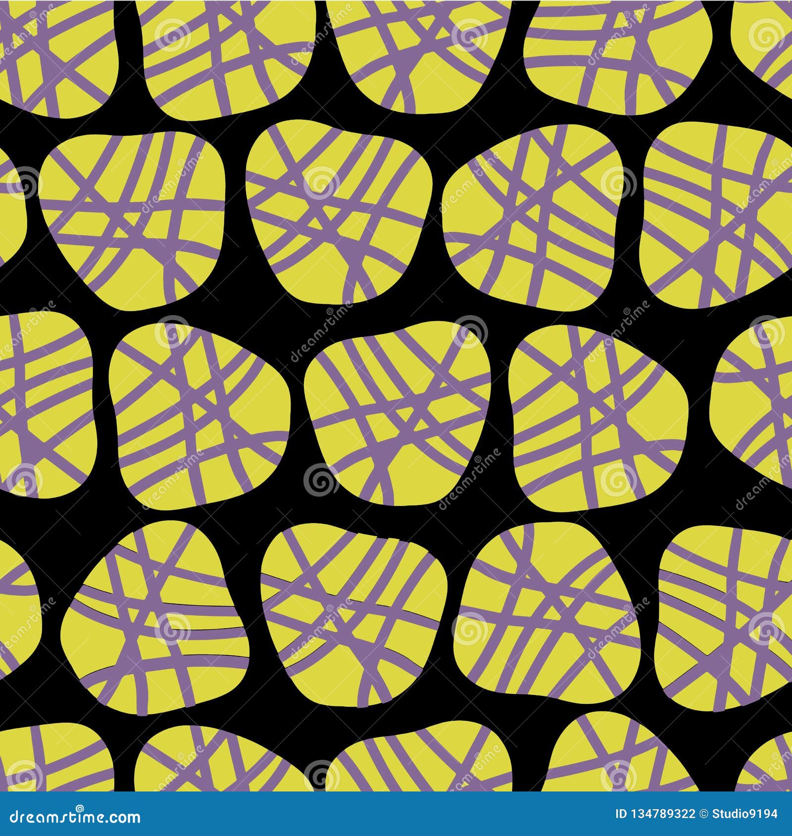 Irregular Abstract Shapes. Purple and Lime Dots on a Black Background ...