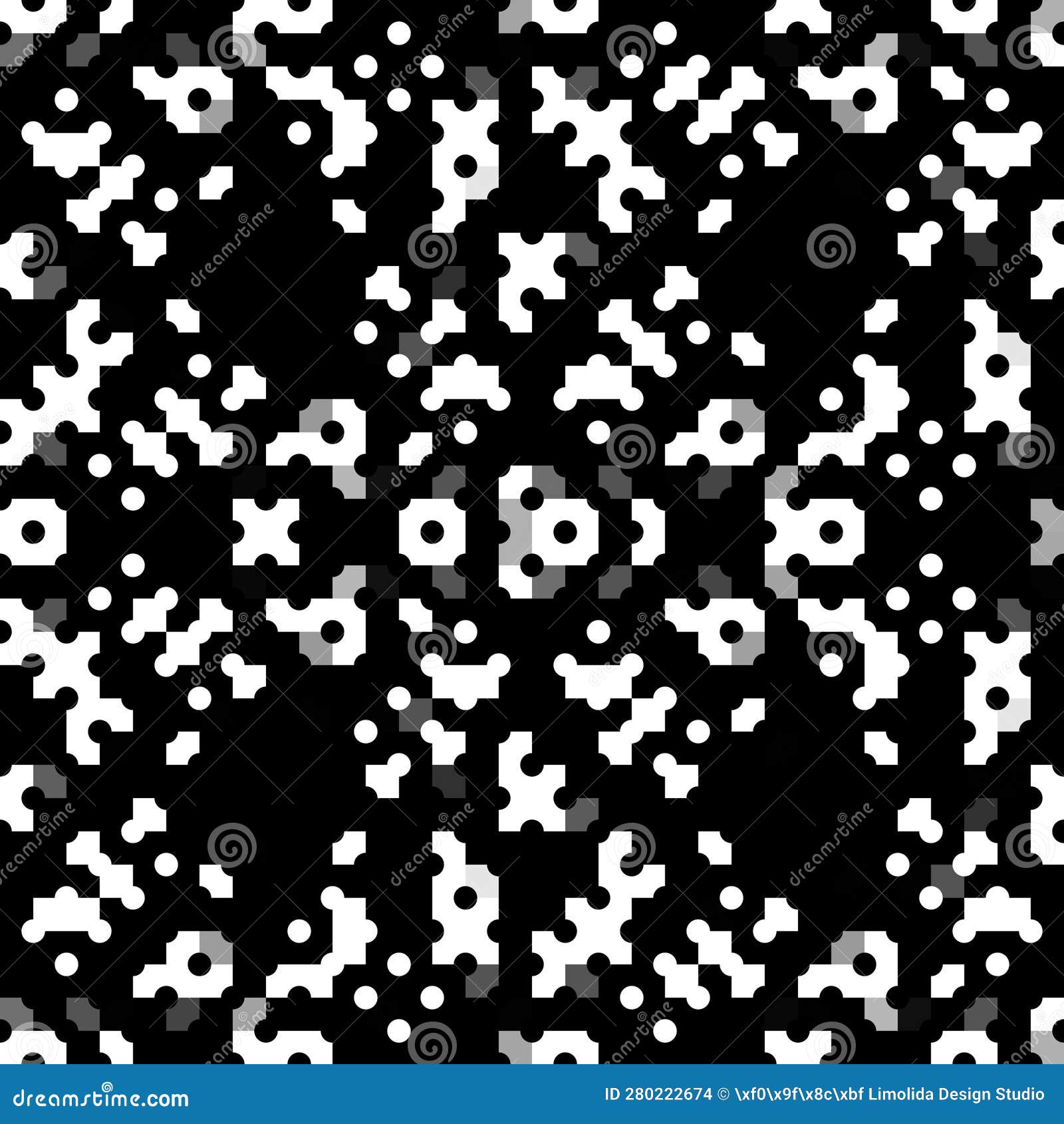 Irregular Pixel Seamless Pattern. Geometric Retro Design in Monochrome ...