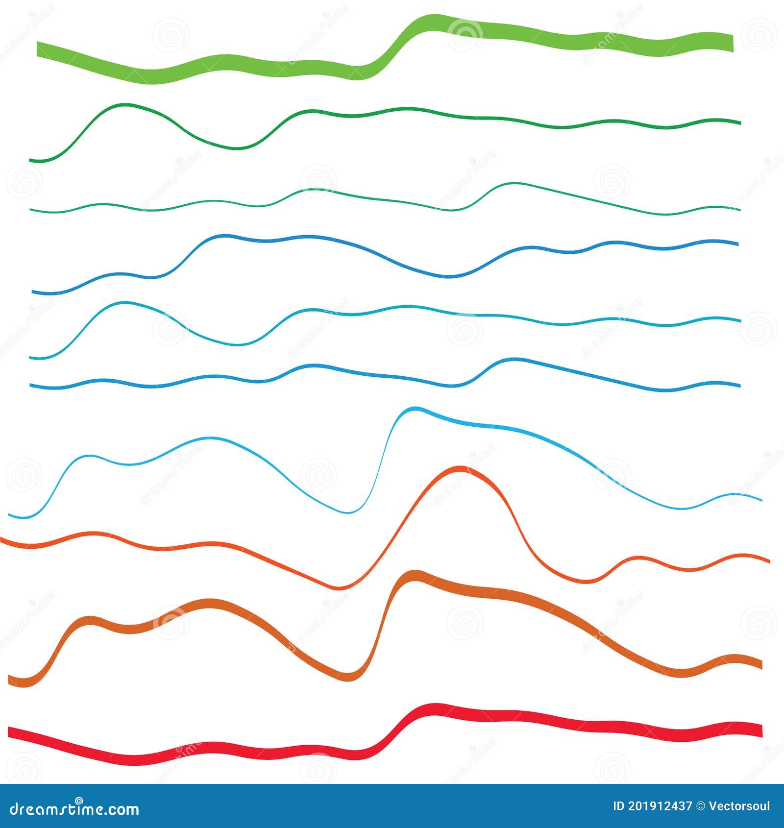 Irregular, Random Wiggling, Squiggle Waving, Wavy Lines, Stripe Set. Lines with Billow, Undulate ...