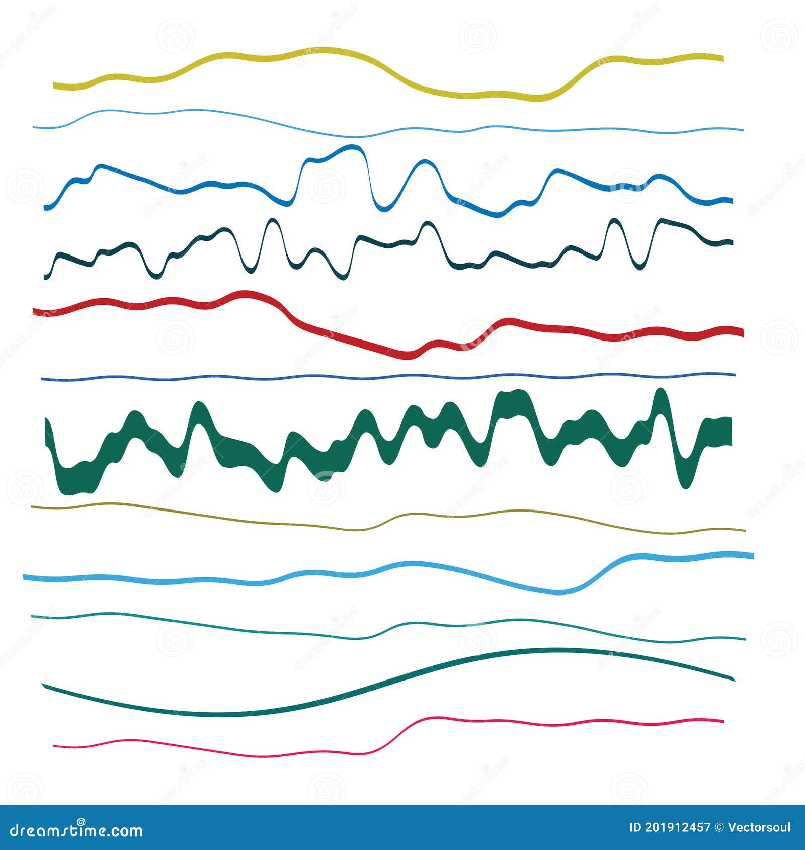Irregular, Random Wiggling, Squiggle Waving, Wavy Lines, Stripe Set. Lines with Billow, Undulate ...