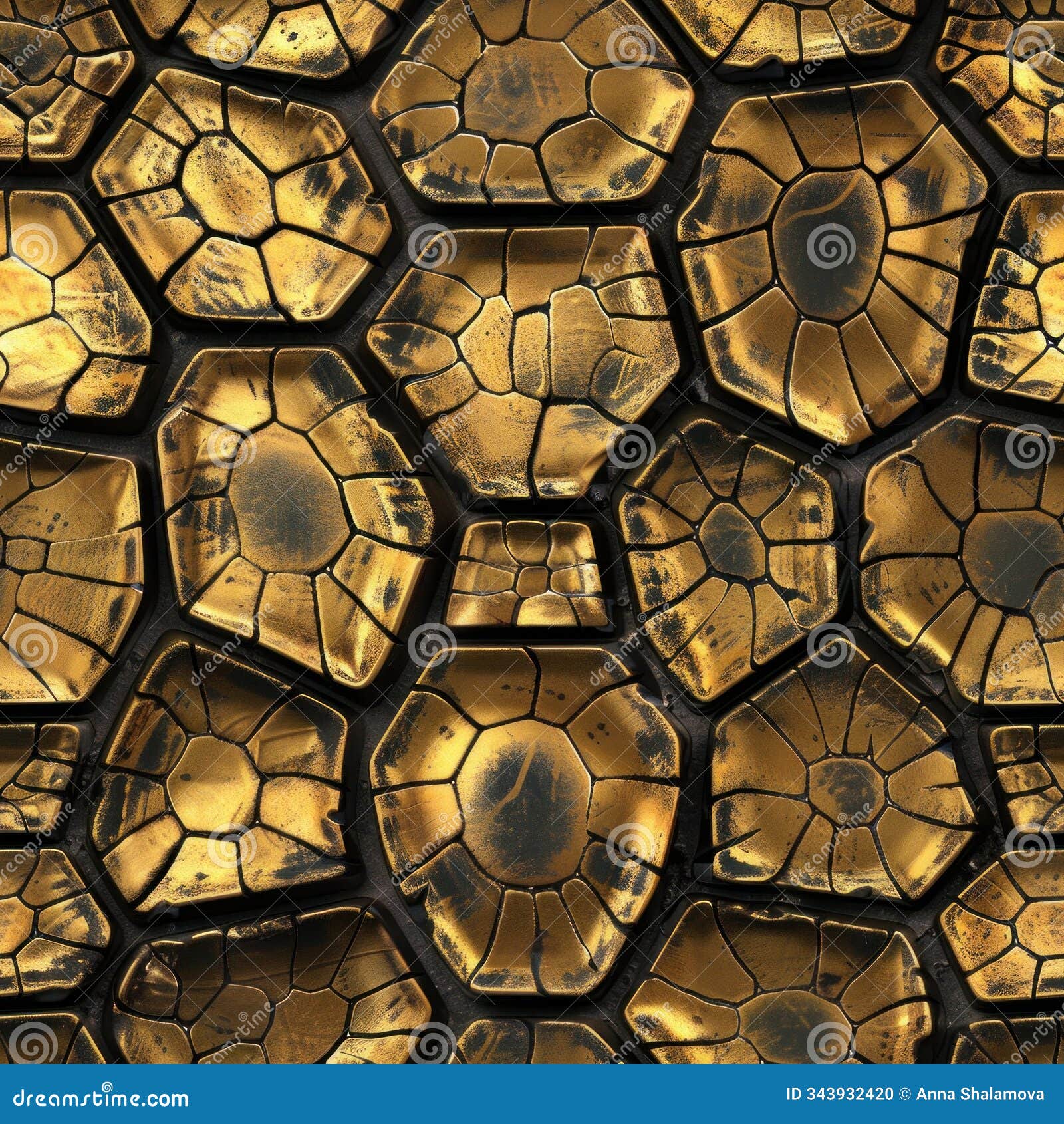 Irregular Shiny Golden Turtle Pattern with Dark Cracks. Stock Photo ...