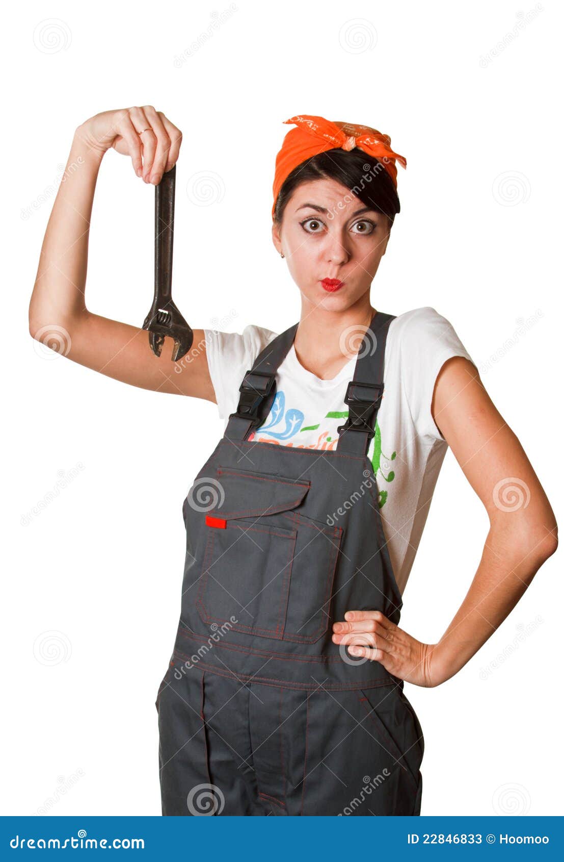 Irresolute Girl With Spanner Stock Image Image Of Caucasian Spanner 22846833
