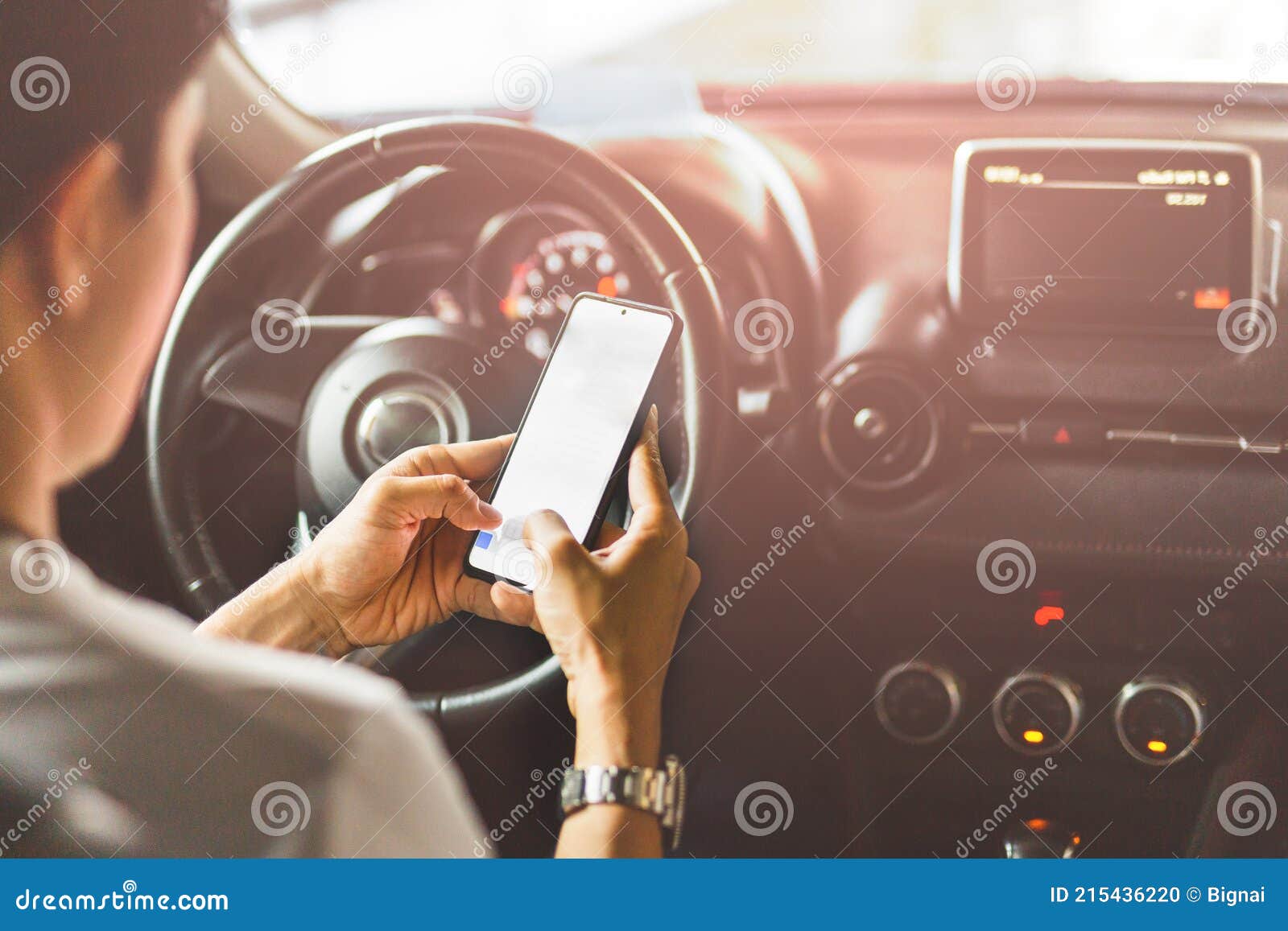 Irresponsible Man Using Smart Phone while Driving. Stock Photo - Image ...
