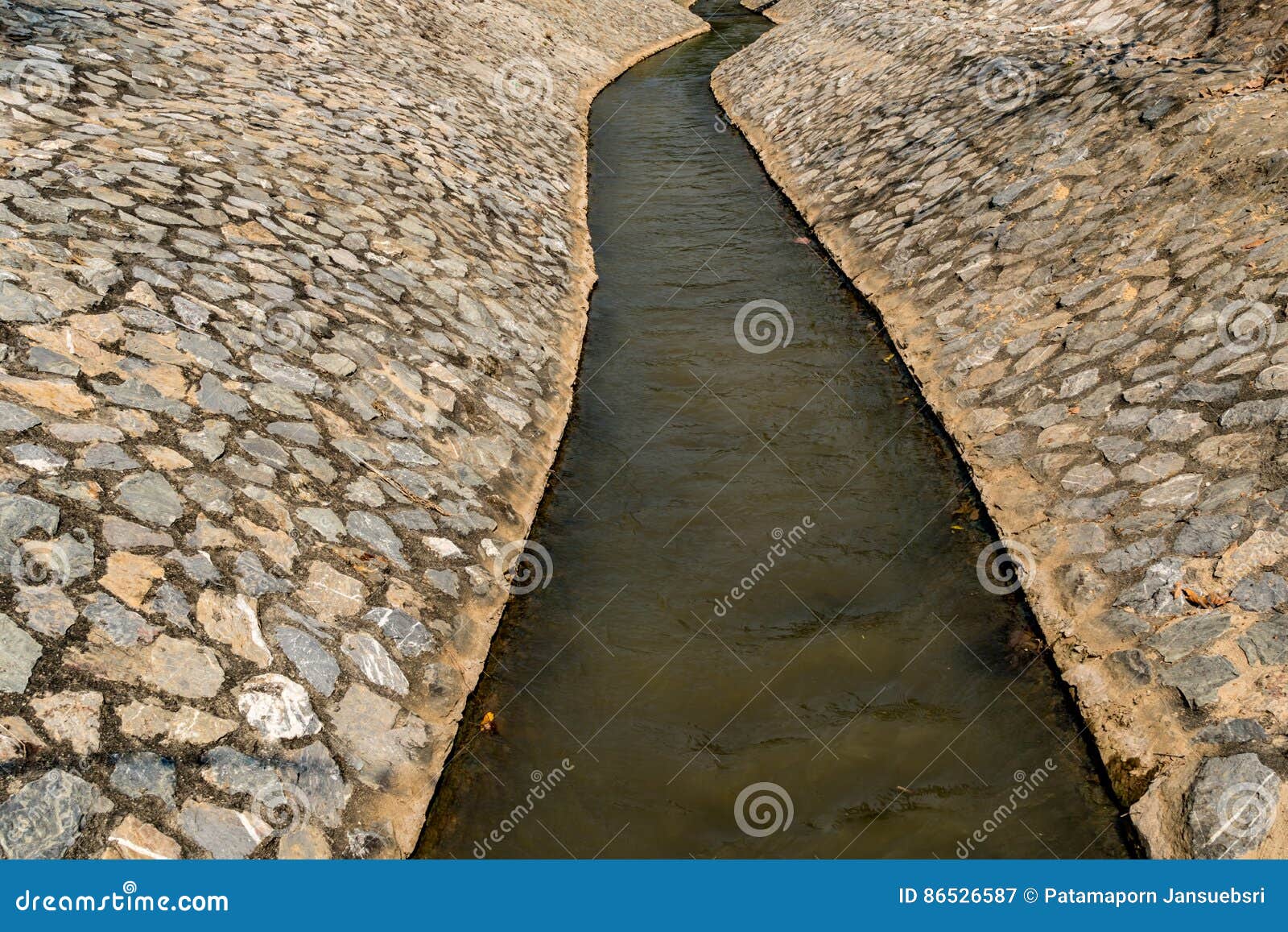 Irrigation Canal with Stone Wall Stock Image - Image of agricultural ...