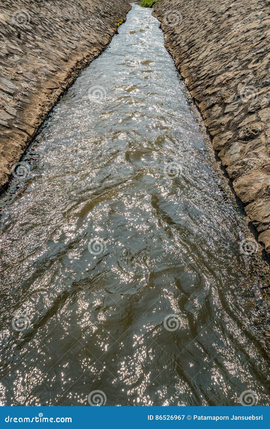 Irrigation Canal with Stone Wall Stock Image - Image of environment ...