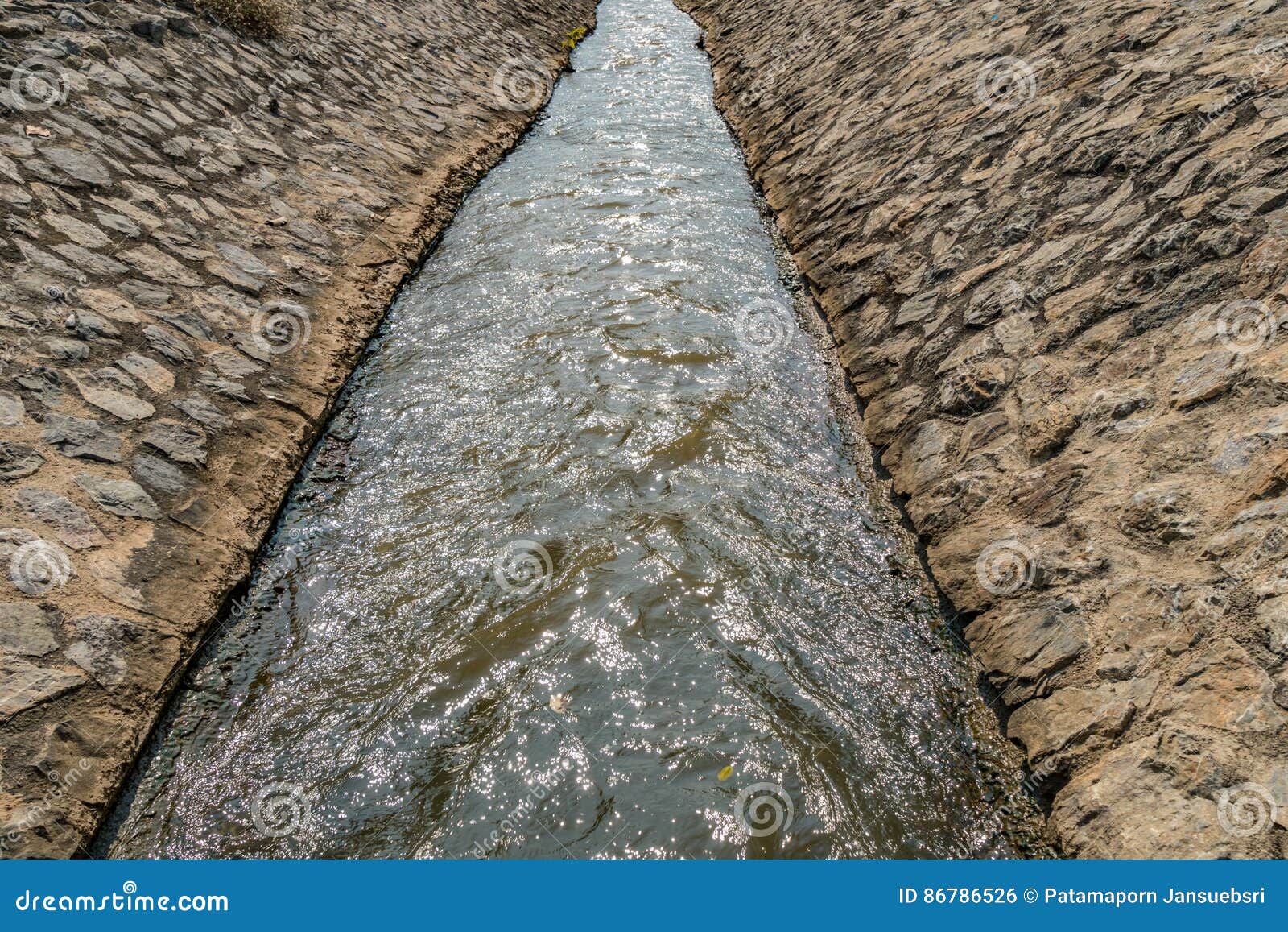 Irrigation Canal with Stone Wall Stock Photo - Image of flow, stream ...
