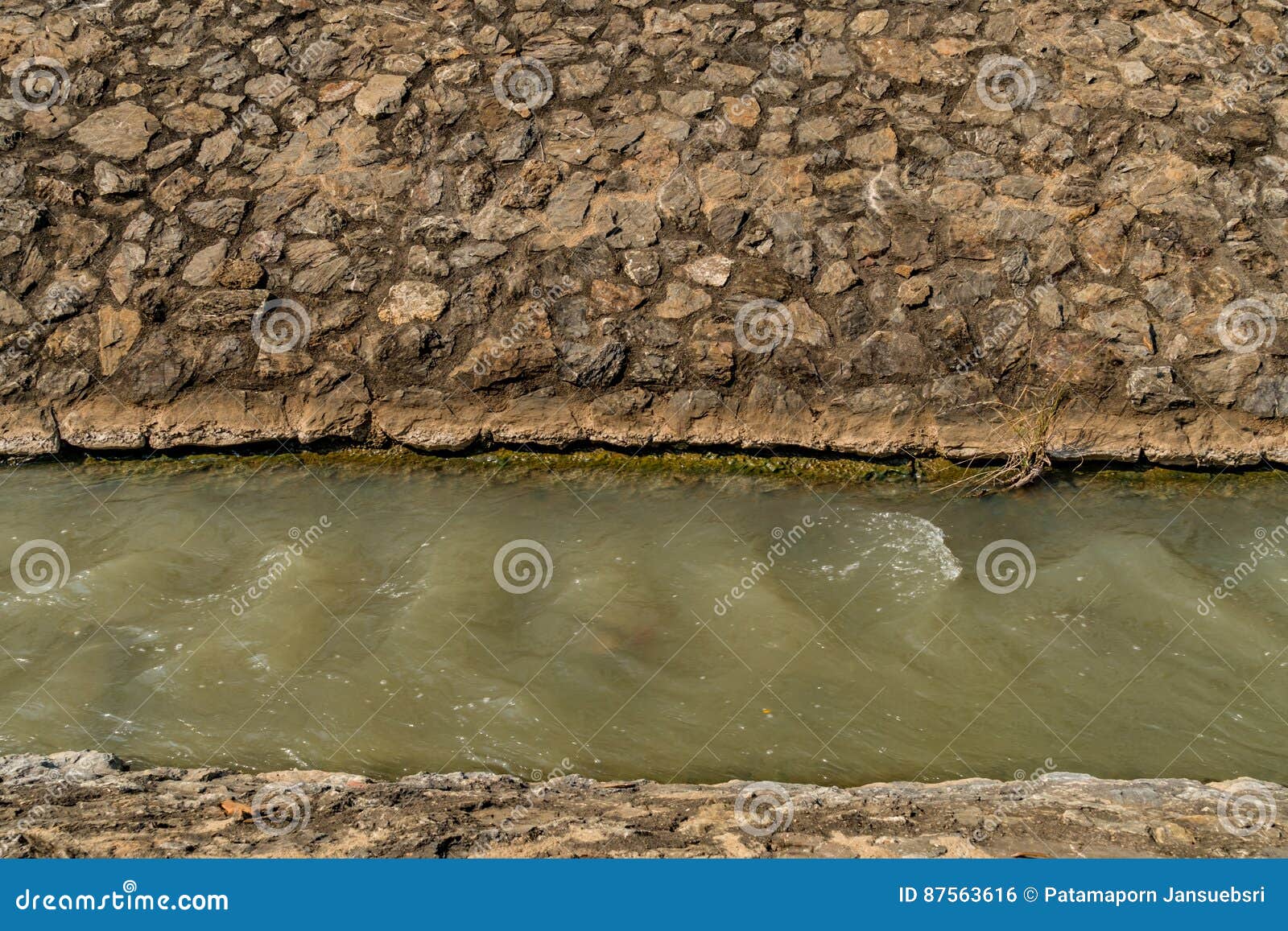 Irrigation Canal with Stone Wall Stock Photo - Image of field, water ...