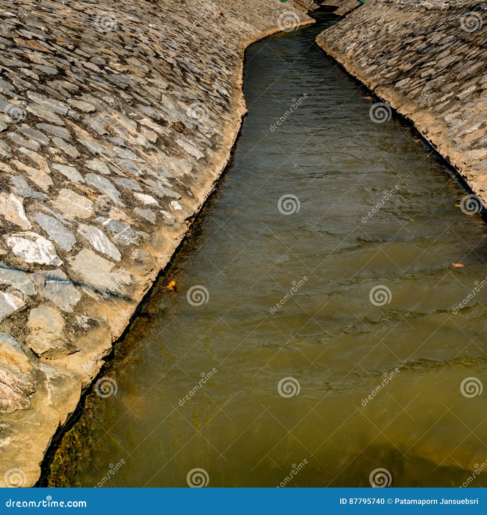 Irrigation Canal with Stone Wall Stock Photo - Image of flow ...