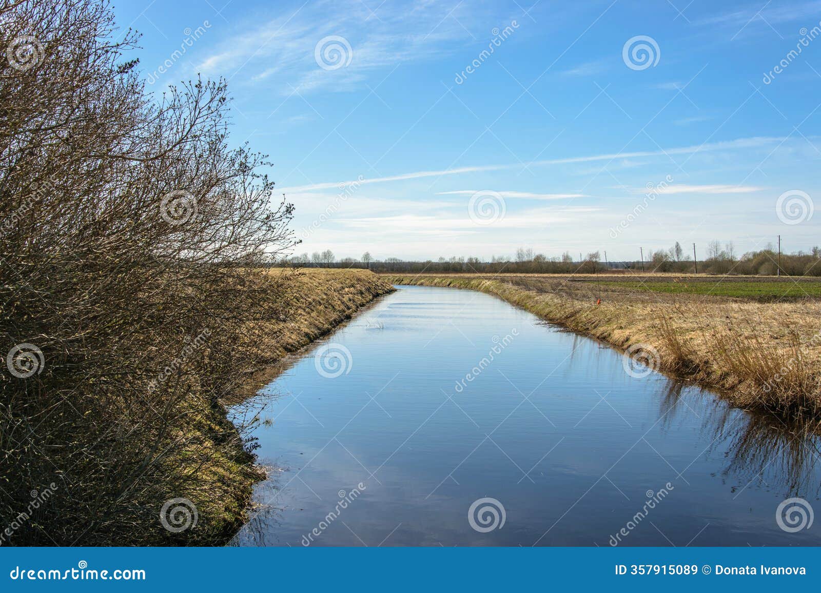Irrigation Channel Filled With Water. Water From An Underground Well Is ...
